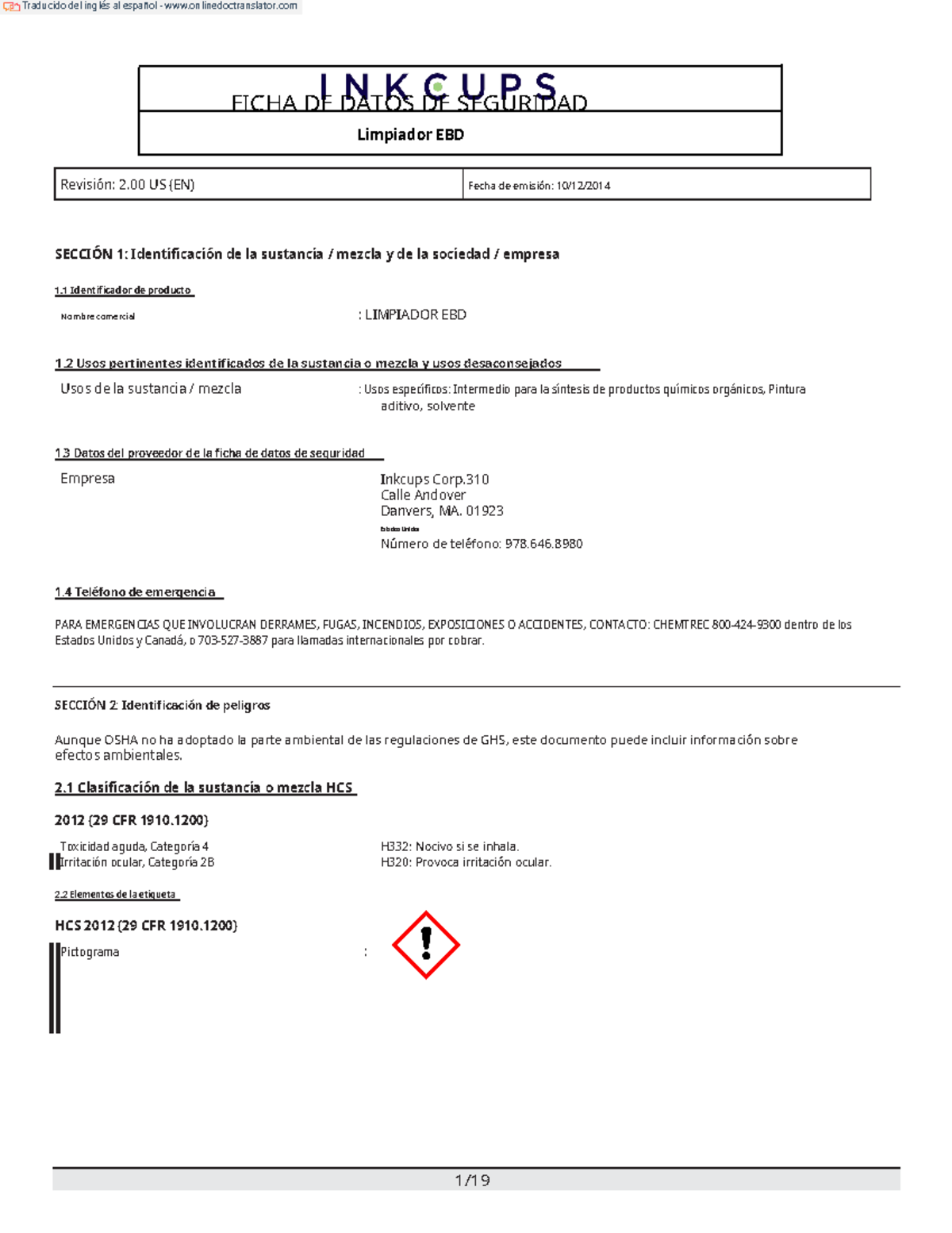 EBD Cleaner MSD-Rev - tarea encargada con referente a los conocimientos de las hojas de datos de ...