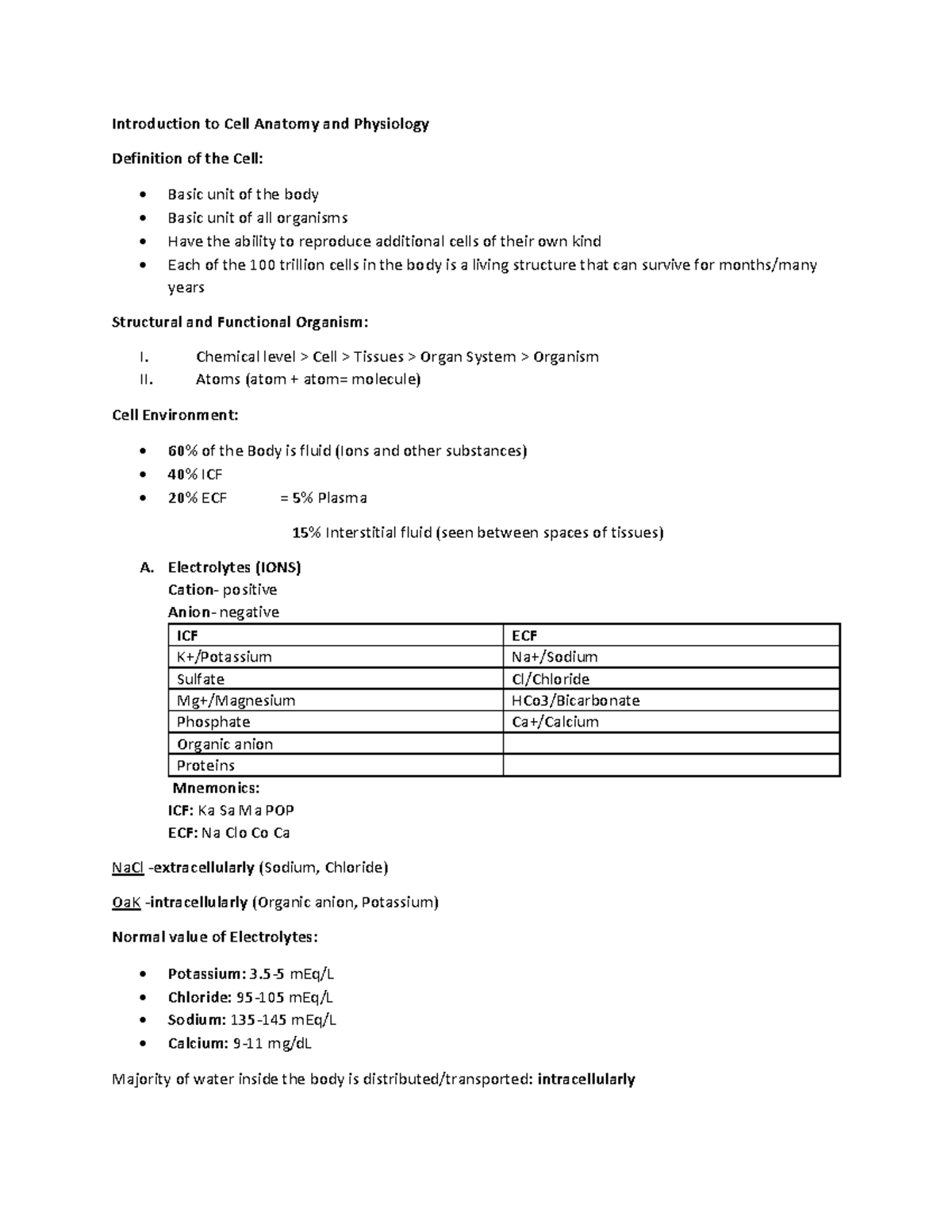 CELL Anatomy and Physiology - Introduction to Cell Anatomy and ...