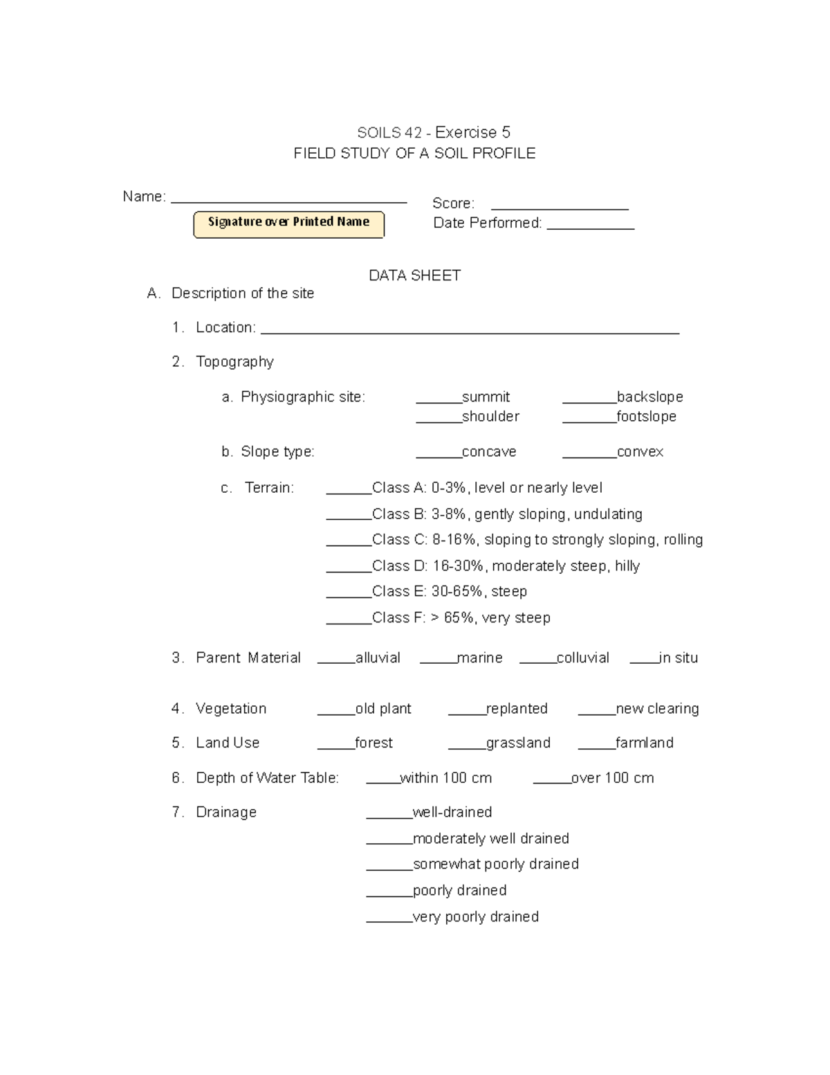 Soils 42 -Ex 4 answer sheet - Signature over Printed Name SOILS 42 ...