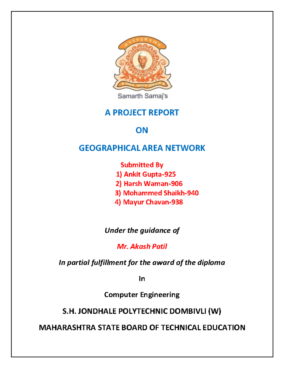 Data Communication and Networking - A PROJECT REPORT ON GEOGRAPHICAL ...