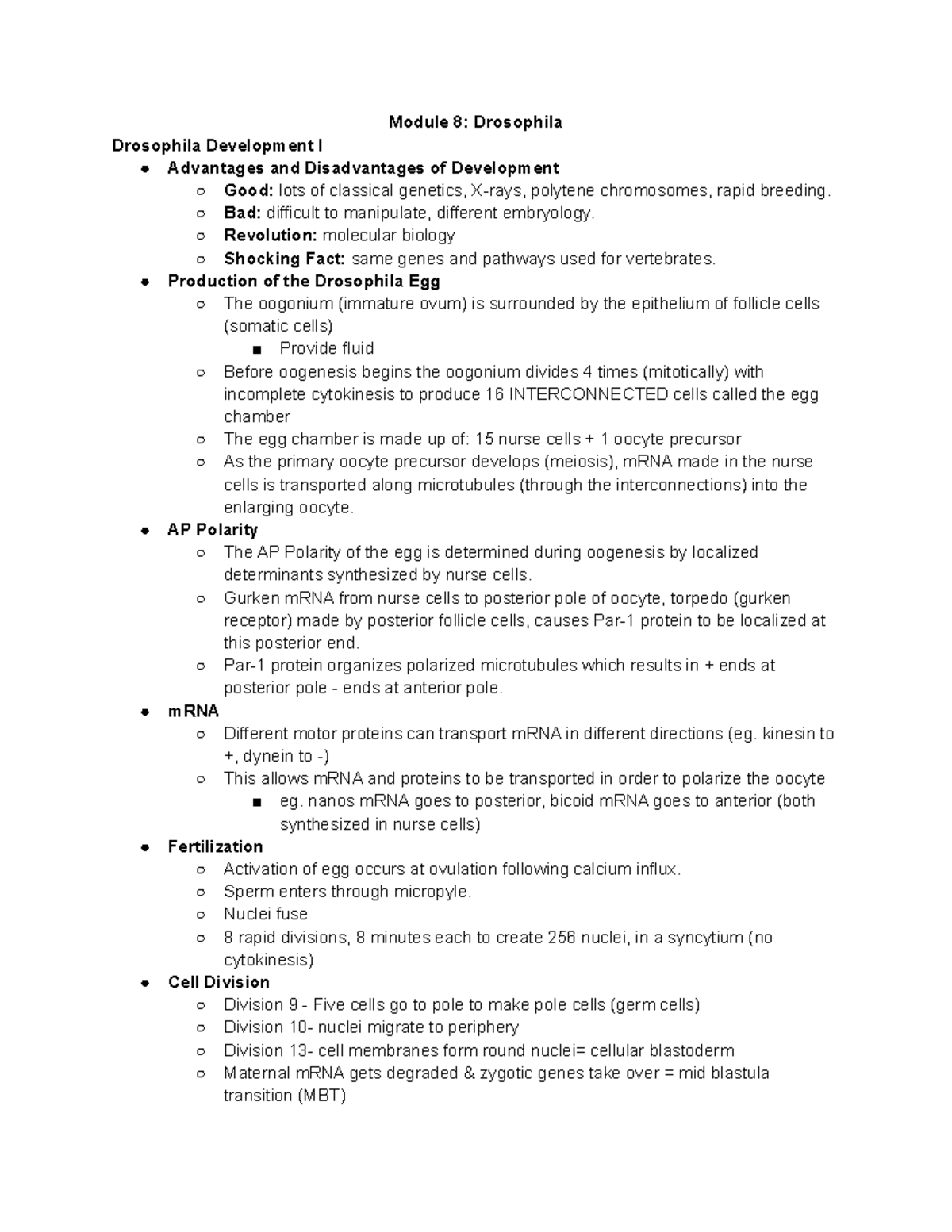 Module 8 Drosophila - Lecture Notes - Module 8: Drosophila Drosophila ...