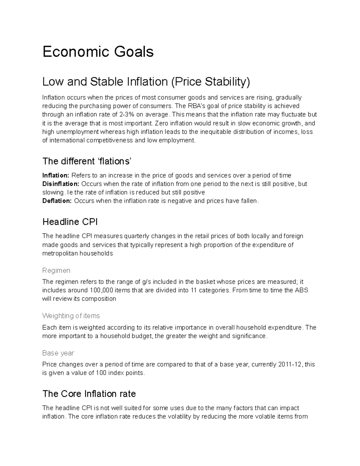 Economic Goals - Economic Goals Low and Stable Inflation (Price ...