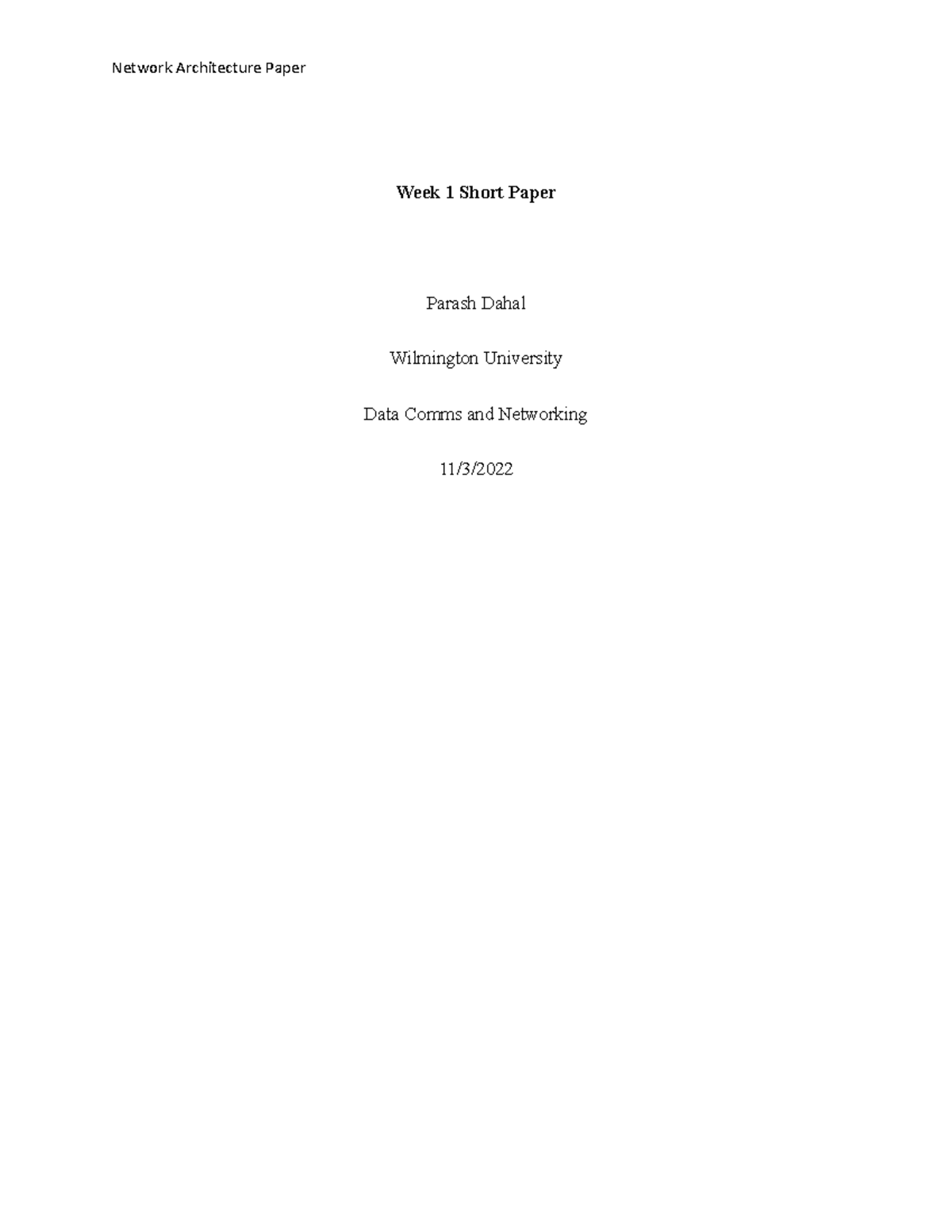 Week 1 Short Paper - Assignment for week 1 - Week 1 Short Paper Parash ...