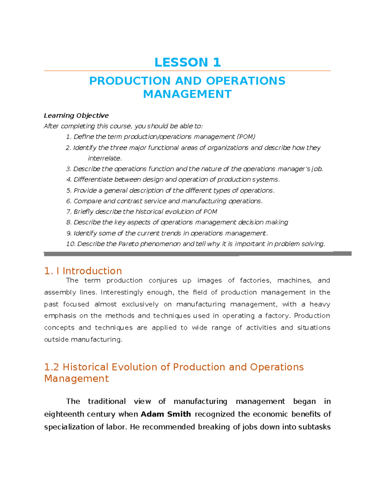 Historical Evolution of production and Operation Management - LESSON 1 ...
