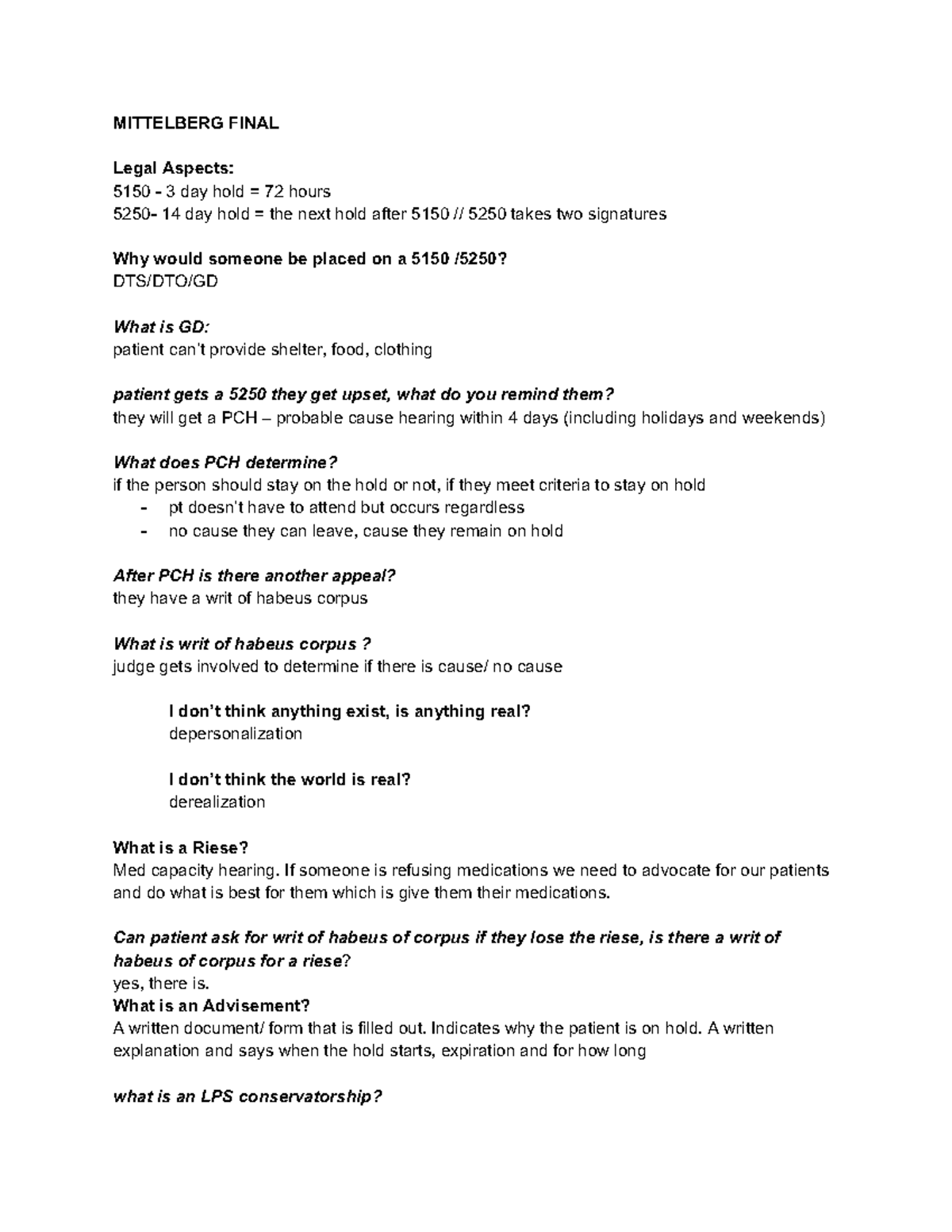 last critical score requirement - MITTELBERG FINAL Legal Aspects: 5150 ...
