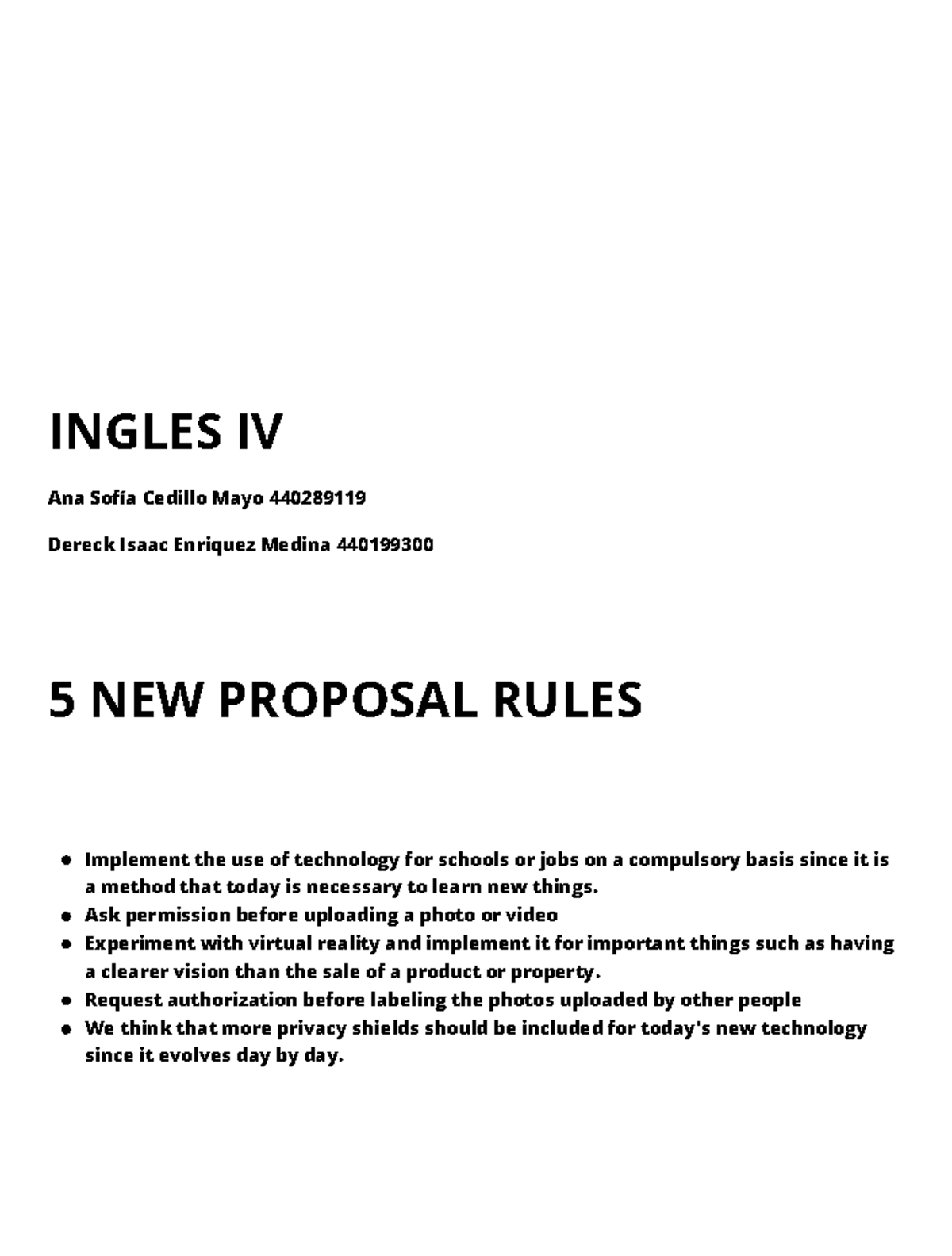 5 NEW Proposal Rules - Propuestas - INGLES IV Ana Sofía Cedillo Mayo ...
