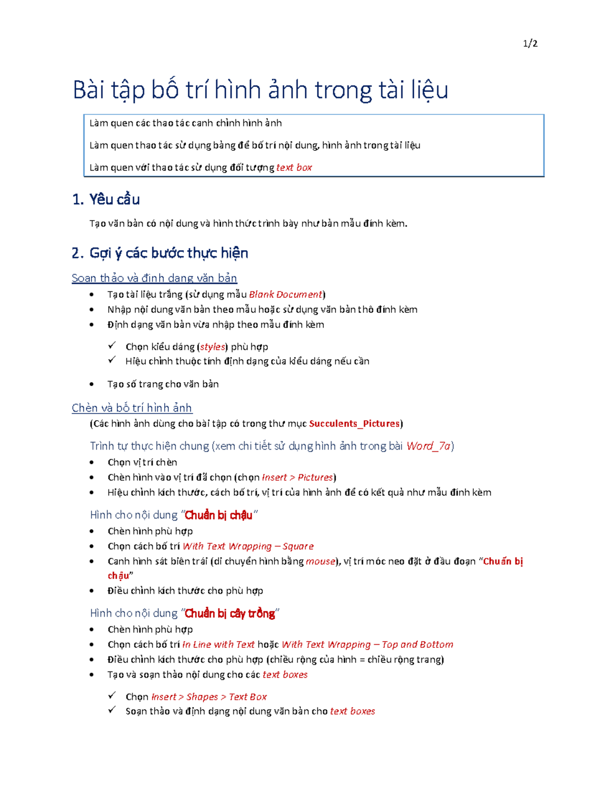 Bai Tap Bo Tri Hinh Anh - thdc - 1/ Bài tập bố trí hình ảnh trong tài liệu Làm quen các thao tác ...