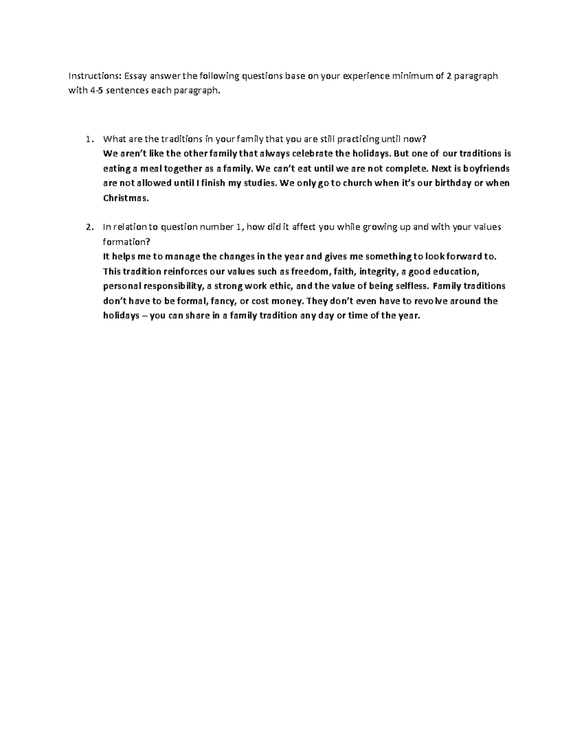 Eastern and Western Perspective - Instructions: Essay answer the ...