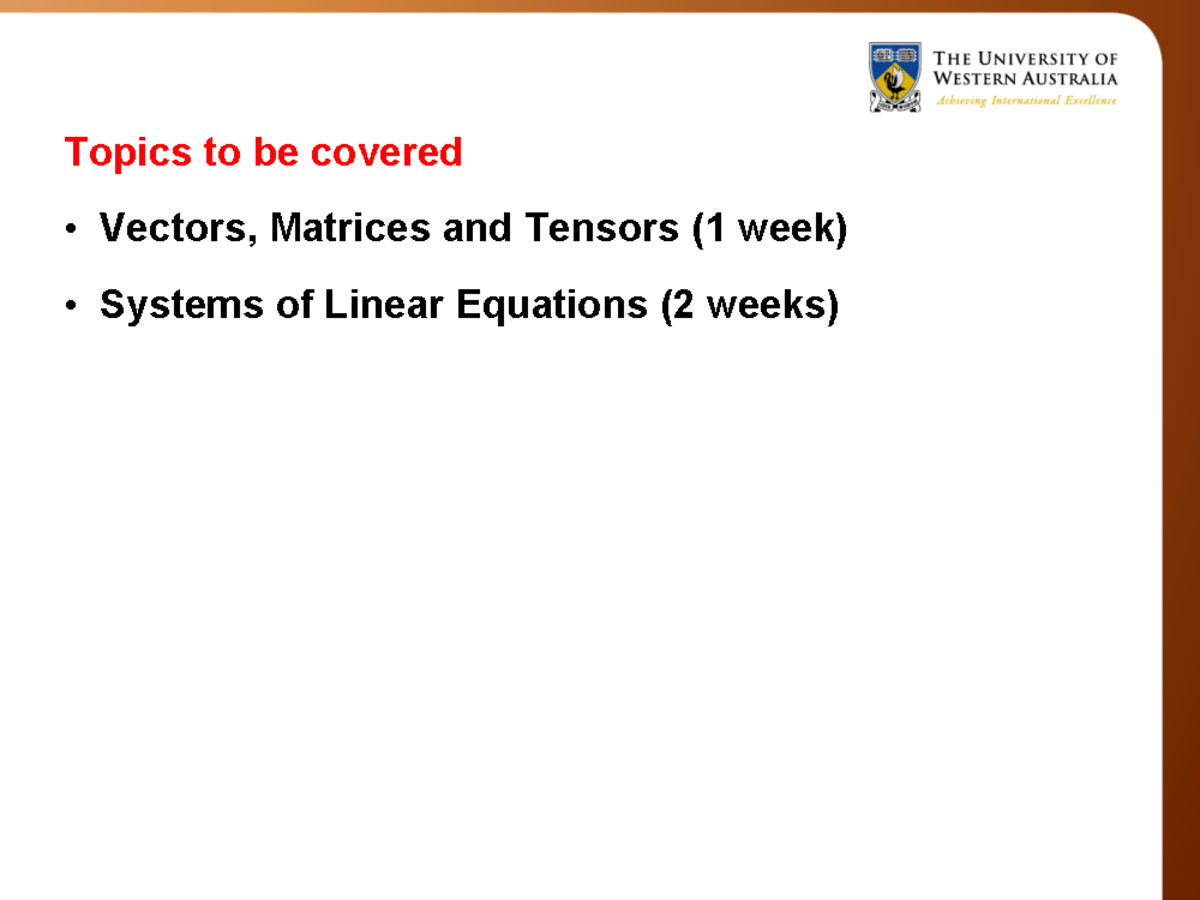 Lecture Slides On Vectors Matrices And Tensors Lecture Notes Lectures 1 2 Topics To Be
