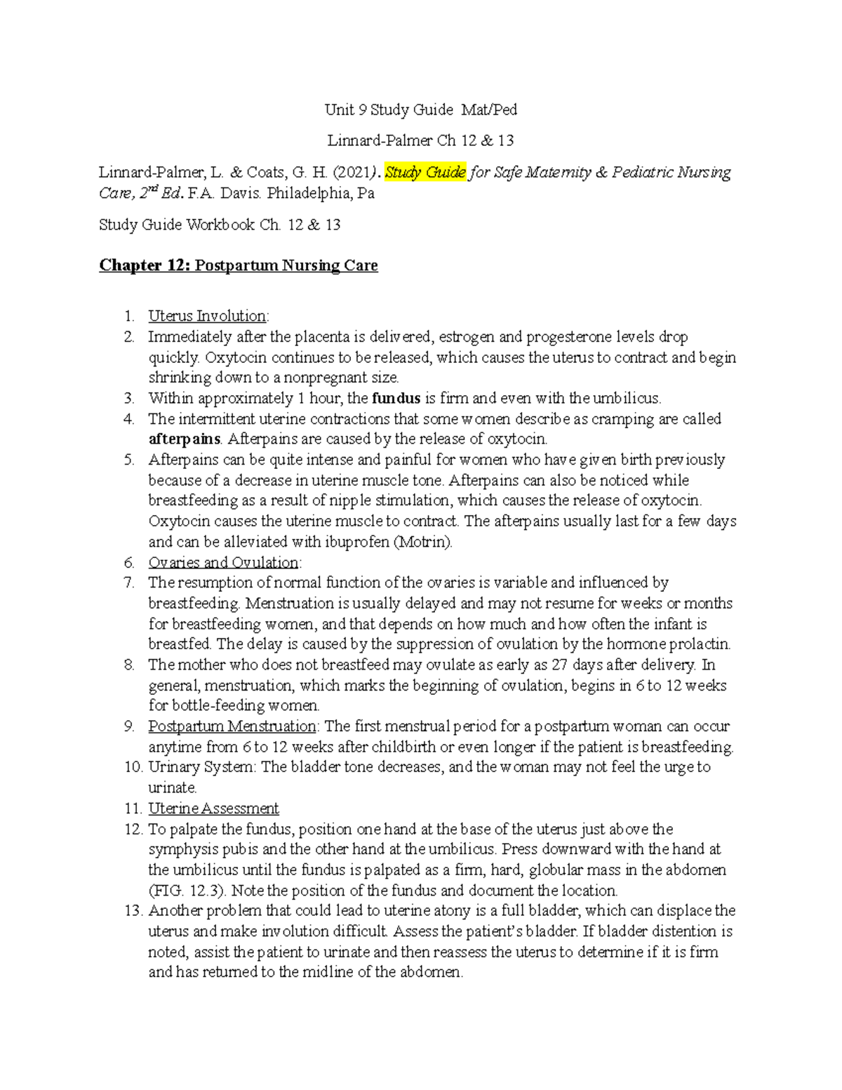 Unit+9+Study+Guide++Mat - Unit 9 Study Guide Mat/Ped Linnard-Palmer Ch ...