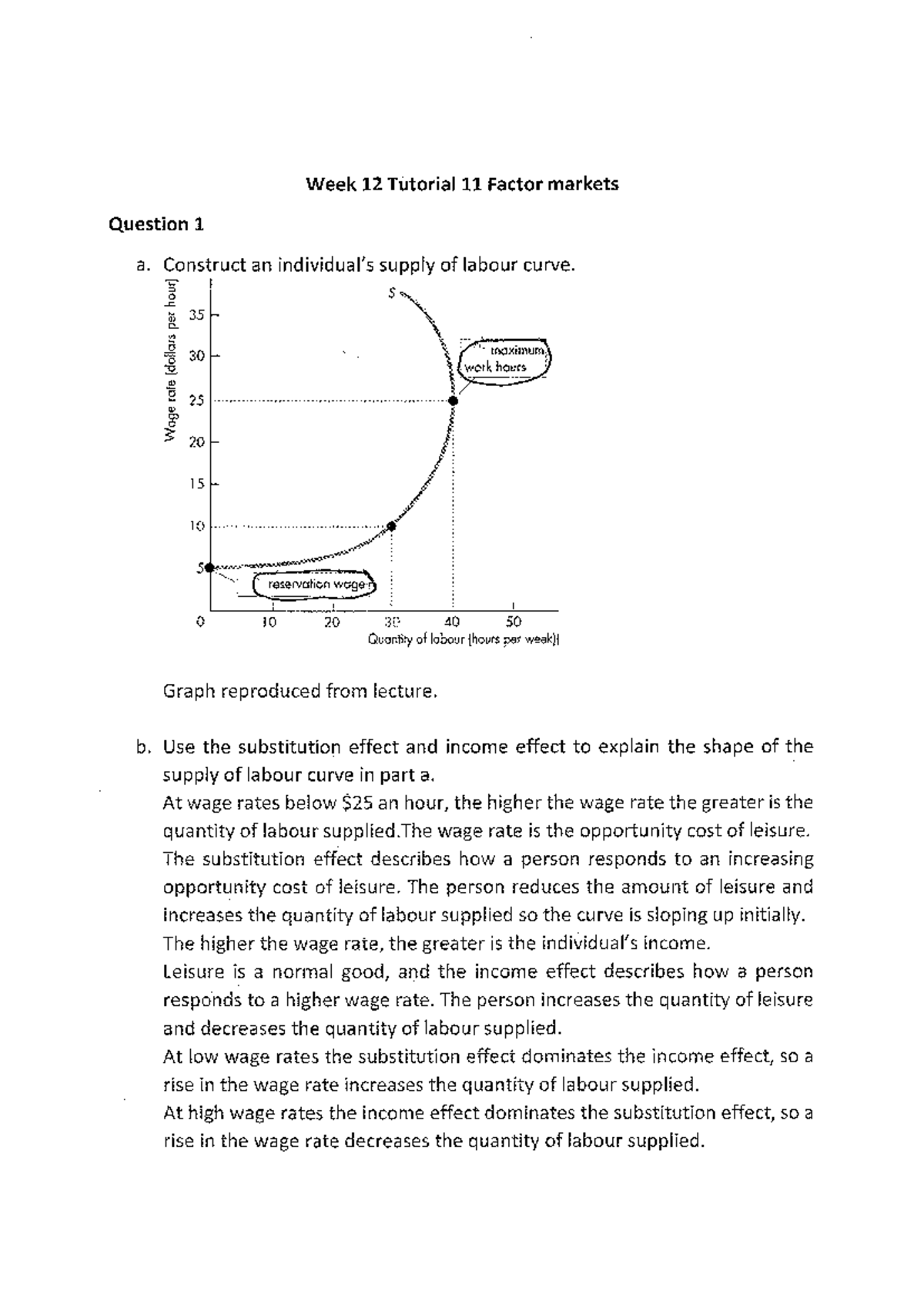Week 12 tutorial 11 Factor markets solution set - Week 12 Tutorial 11 ...