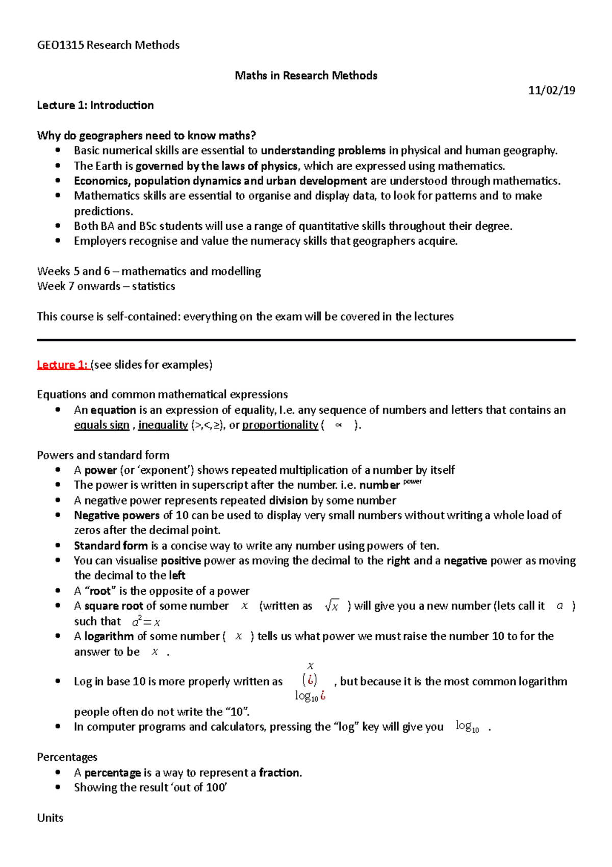 Research Methods - Maths - GEO1315 Research Methods Maths in Research ...