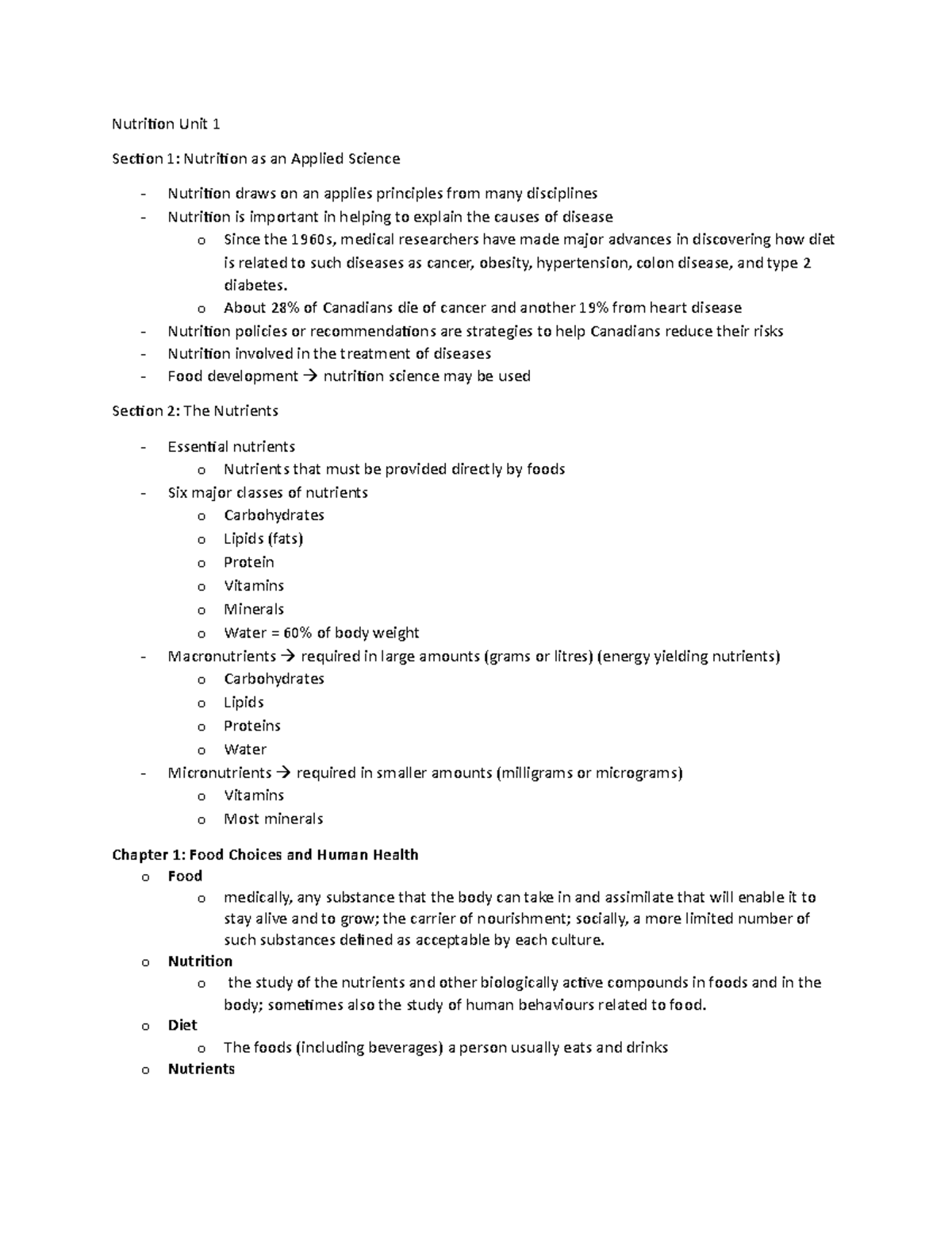 Nutrition 331 unit 1 - nutrition as an applied science - Nutrition Unit ...