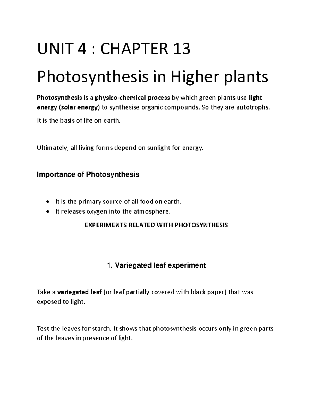 Chap13 - UNIT 4 : CHAPTER 13 Photosynthesis in Higher plants ...