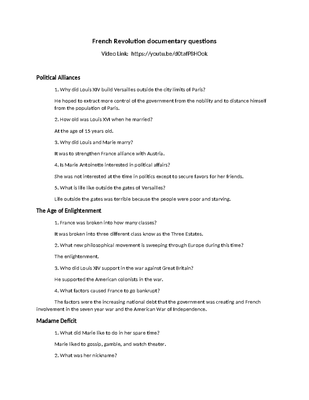 French revolution documentary questions - Why did Louis XIV build ...