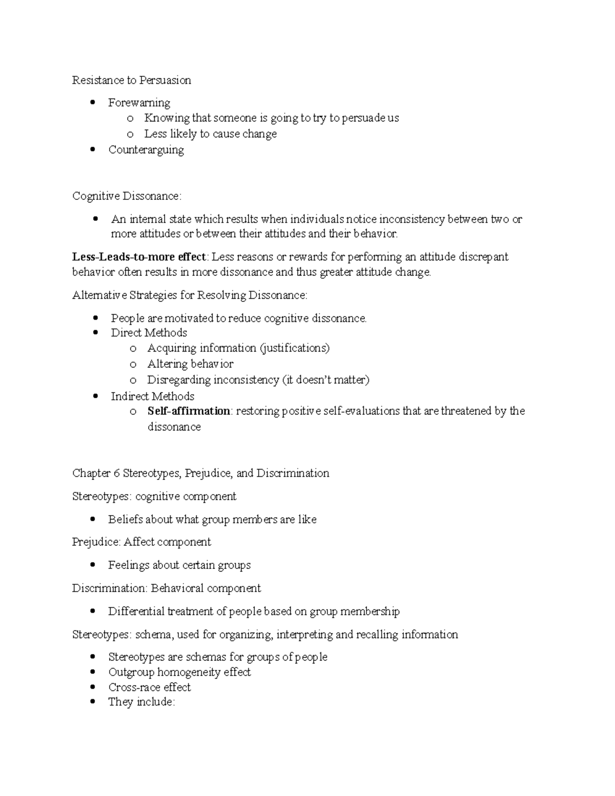 Chapter 5 and 6 Notes Social Psychology - Resistance to Persuasion ...