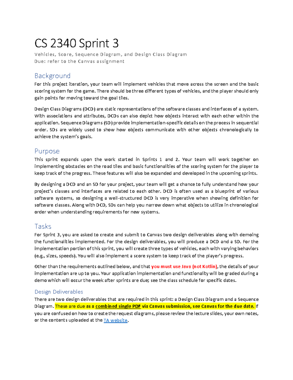 Sprint 3 - Spring 2023 - CS 2340 Sprint 3 Vehicles, Score, Sequence Diagram, and Design Class ...