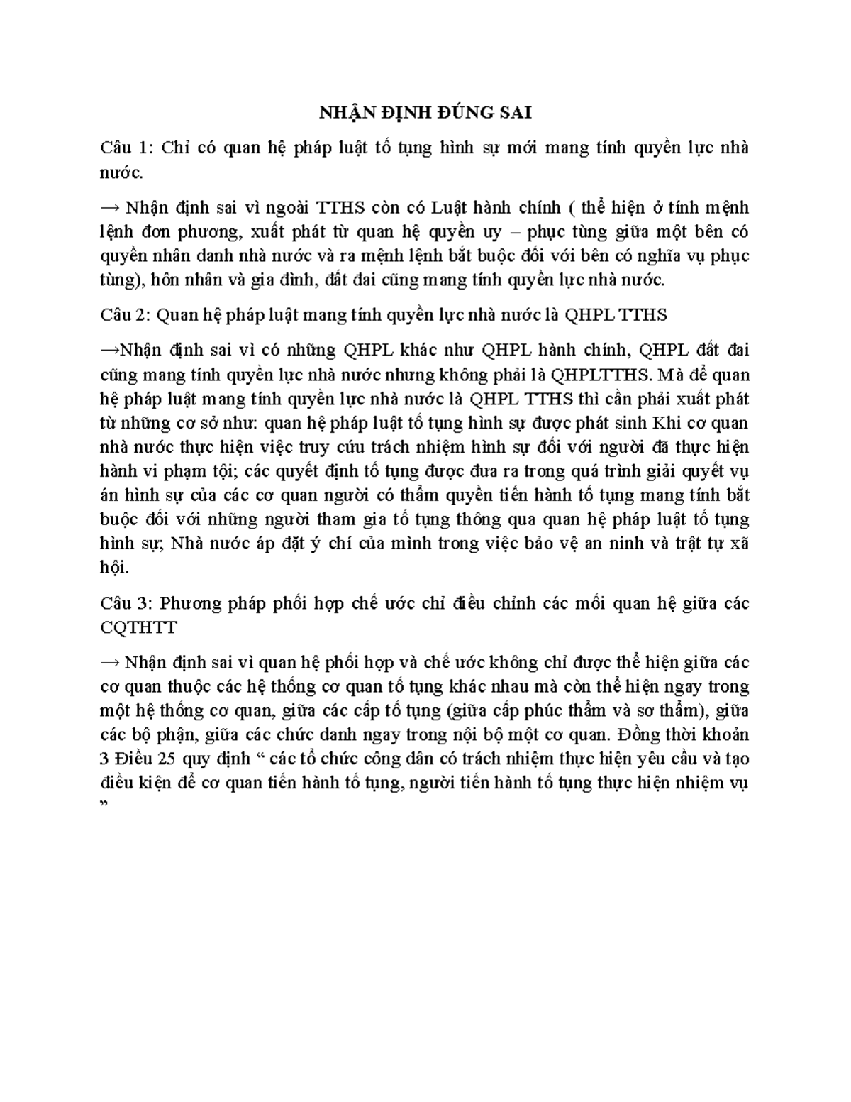 NHẬN ĐỊNH ĐÚNG SAI - hghhf - NHẬN ĐỊNH ĐÚNG SAI Câu 1: Chỉ có quan hệ ...