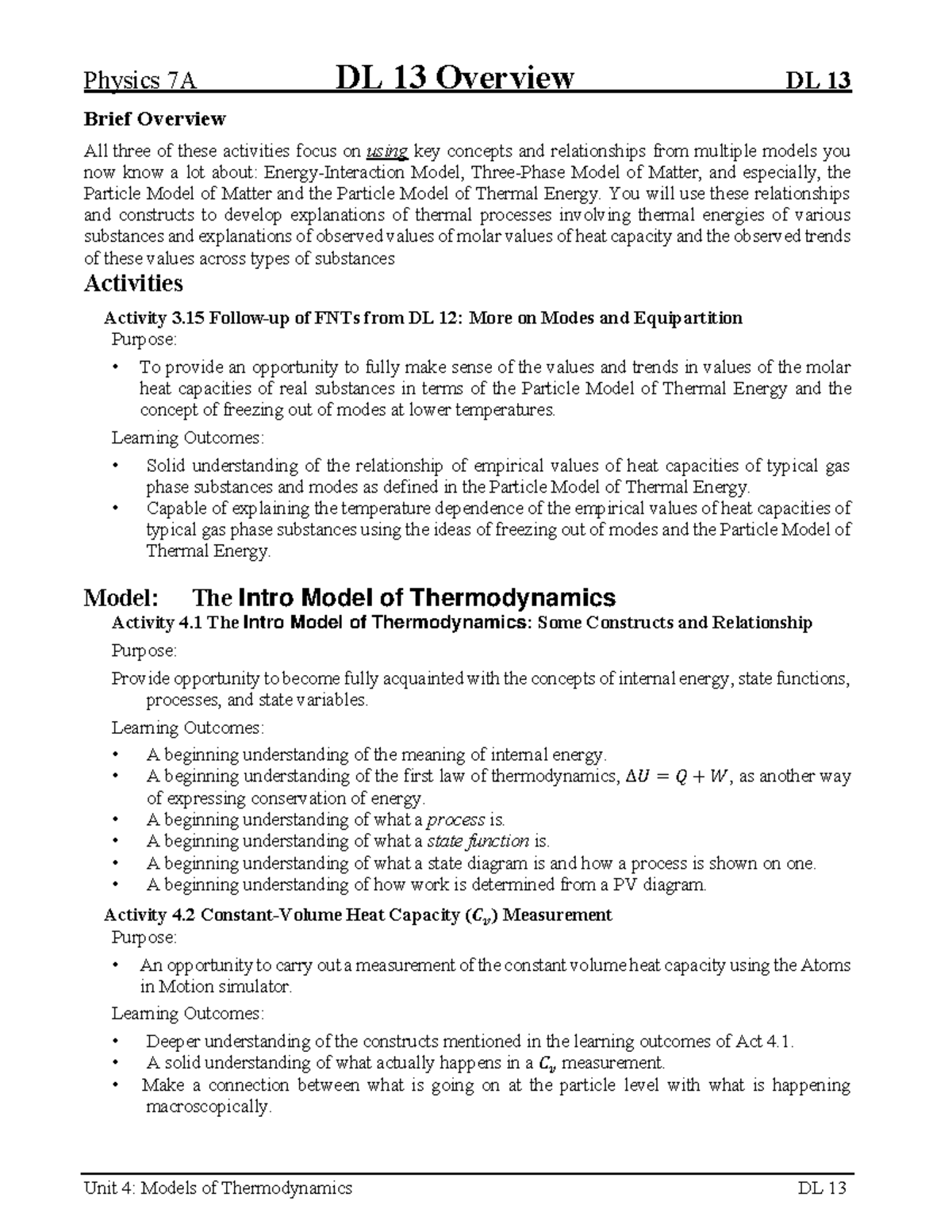 7A-DL13 - Assignment DL#13. - Physics 7A DL 13 Overview DL 13 Brief ...