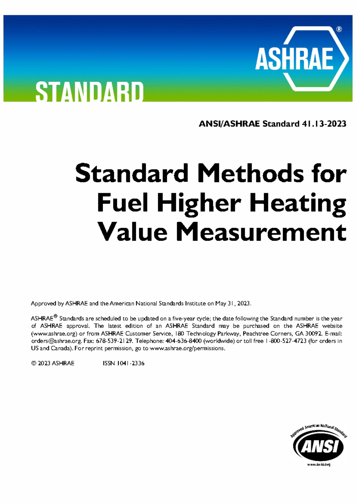 Ashrae 41 - Standard Methods for Fuel Higher Heating Value Measurement ...