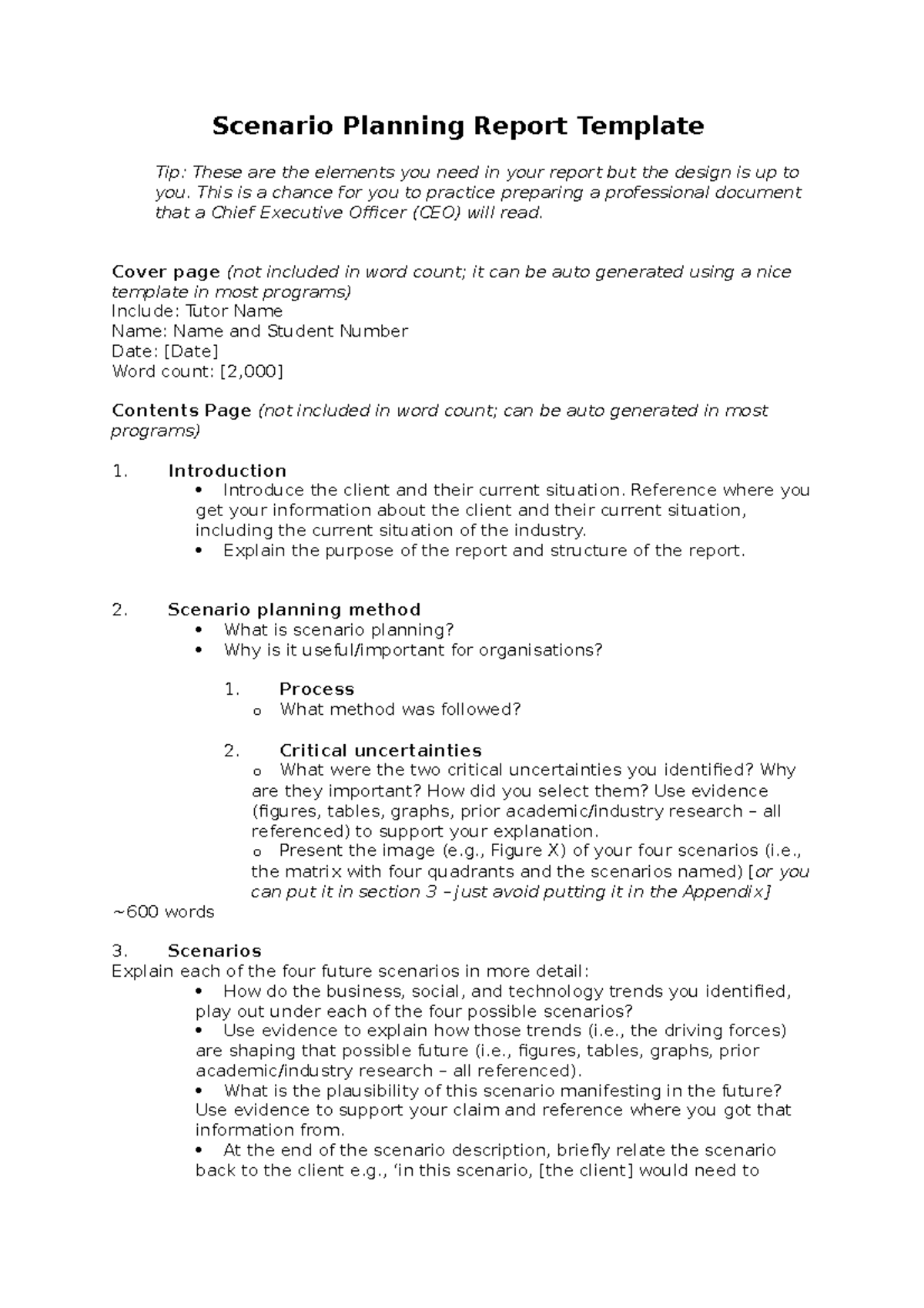 BSB105 A1 Template 2023 - Scenario Planning Report Template Tip: These ...