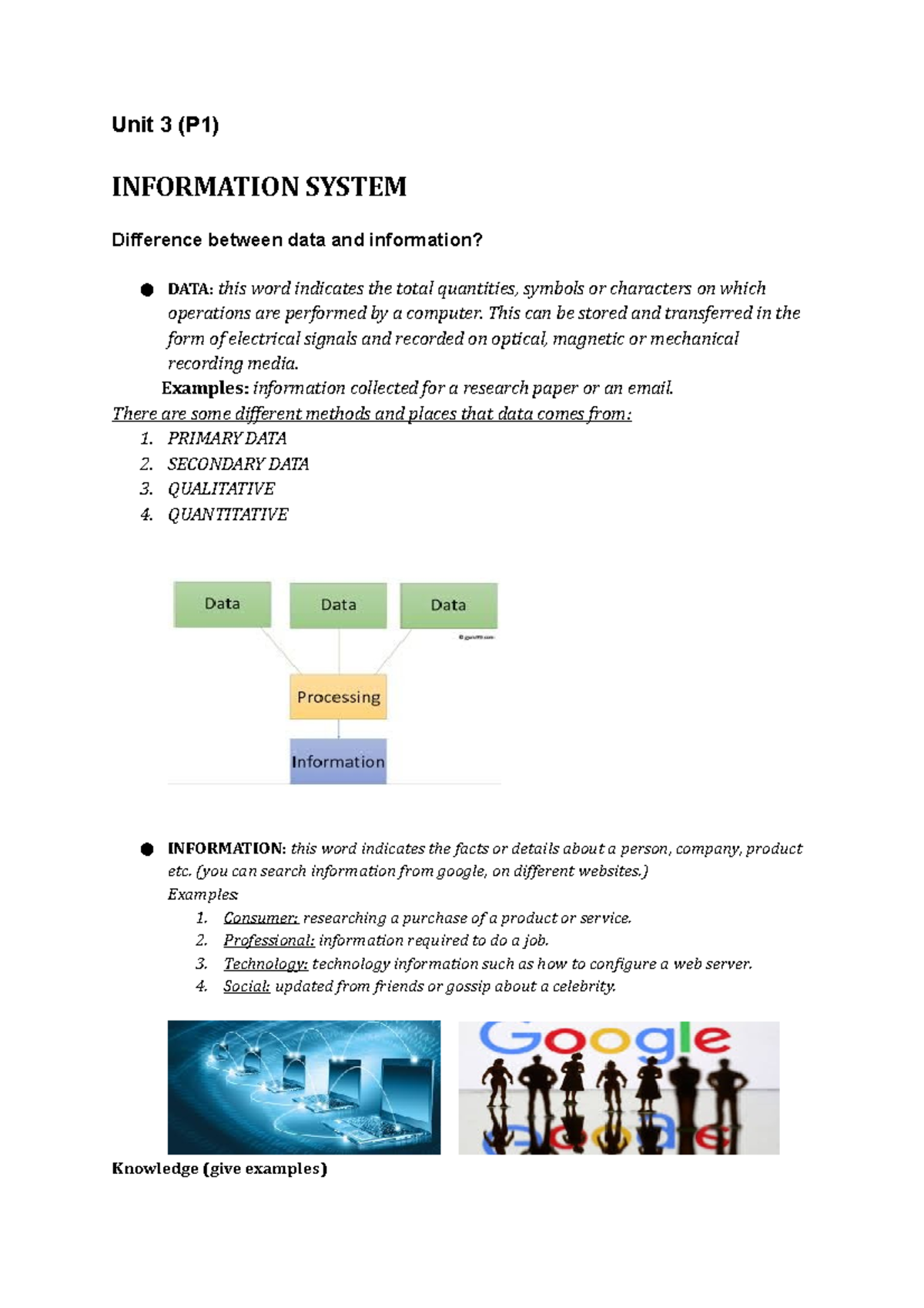 Unit 3 P1 - Information System - Unit 3 (P1) INFORMATION SYSTEM ...