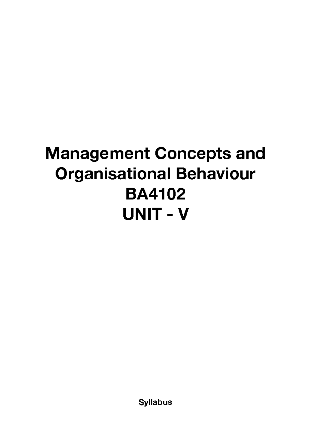 MCOM UNIT V - THIS IS LECTURE NOTES FOR MANAGEMENT CONCEPTS AND ...