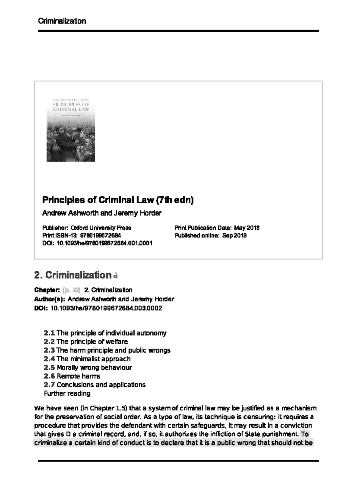 Criminalization Chapter Ashworth - Criminalization Andrew Ashworth ...