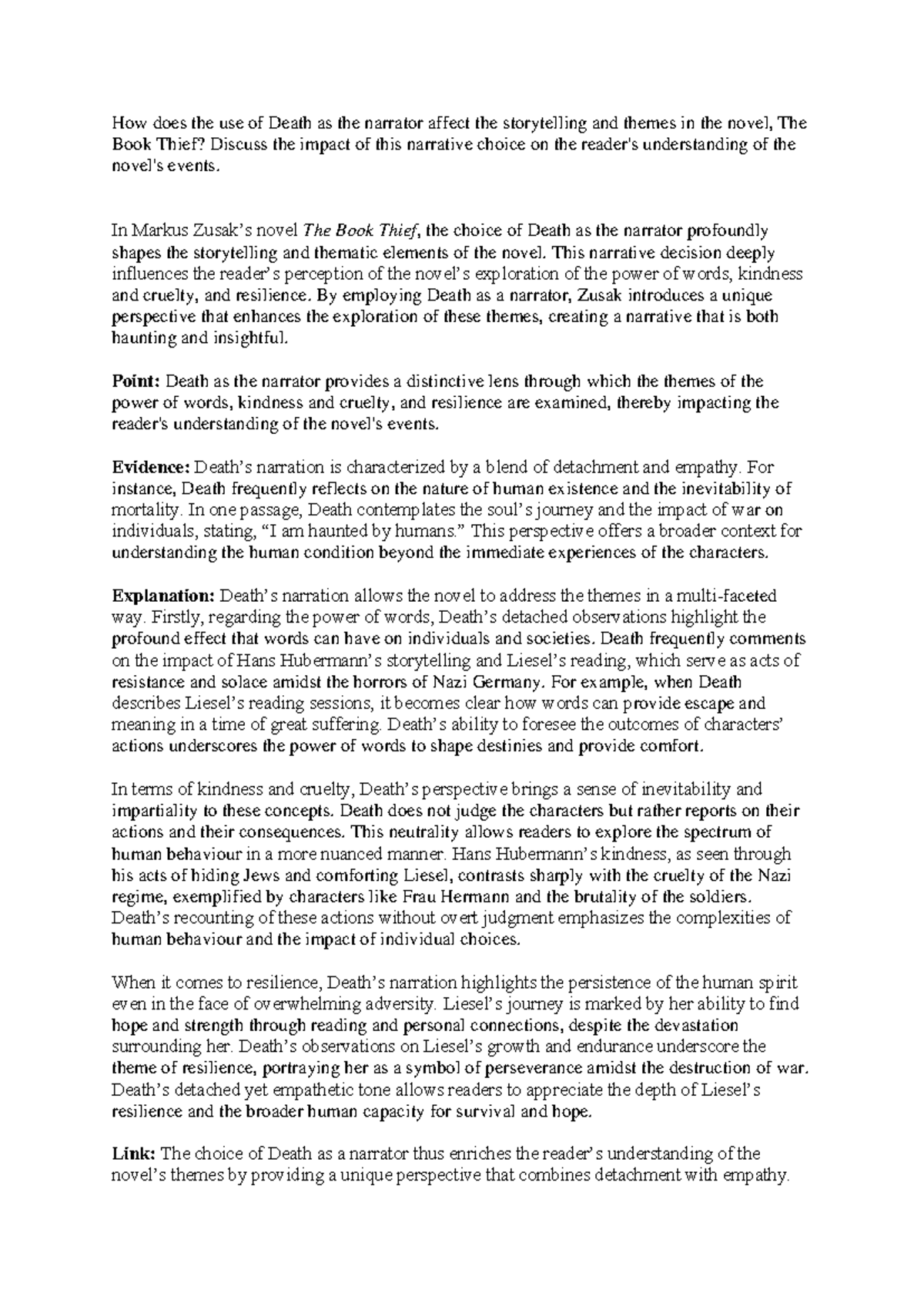 The Book Thief about Death as the narrator - How does the use of Death ...