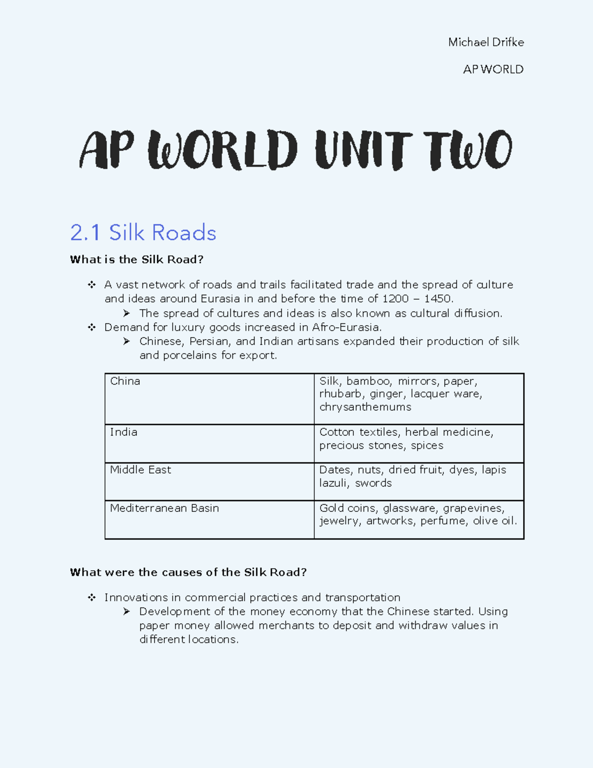 Unit Two - Notes for unit two talking about trade routes and the mogols ...