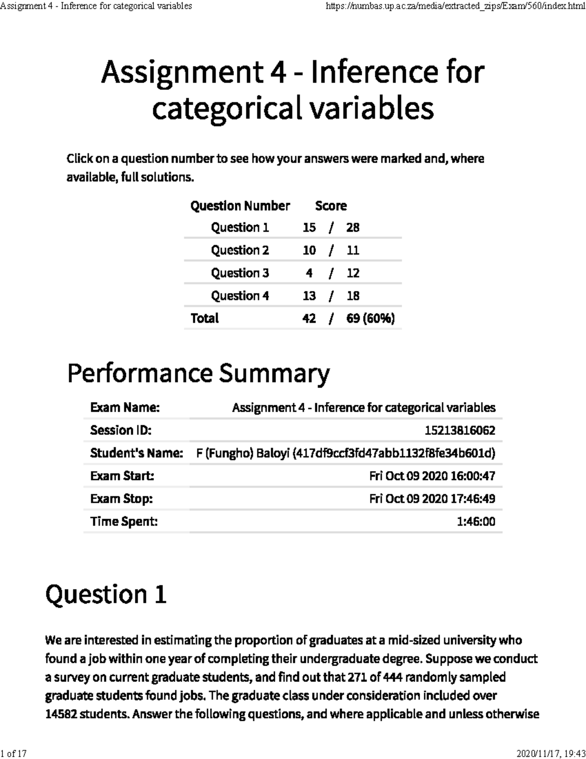 Assignment 4 - Inference for categorical variables - Assignment 4 ...