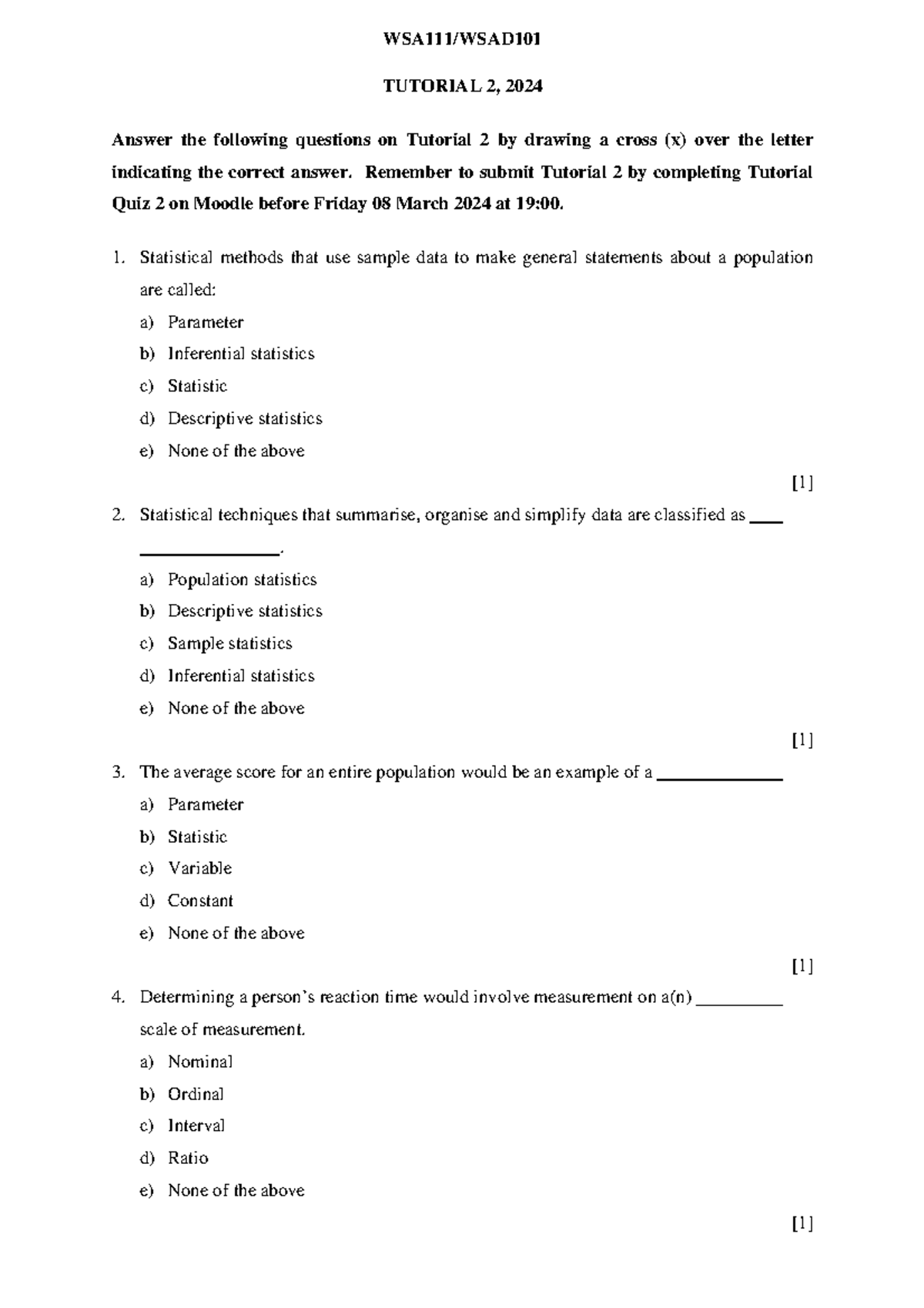 WSA111 WSAD101 Tutorial 2 2024 - WSA111/WSAD TUTORIAL 2 , 202 4 Answer the following questions ...
