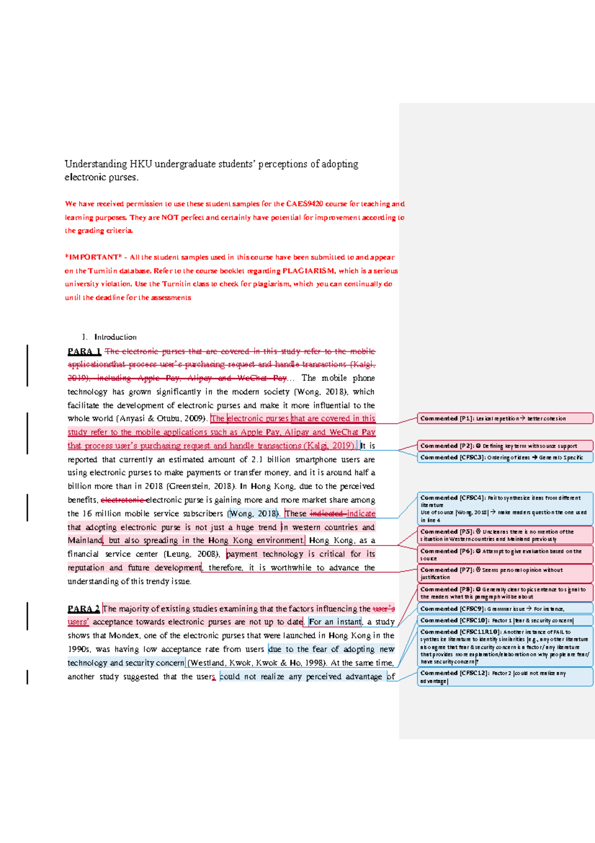 Student Sample Introduction (with teachers comment) - Understanding HKU ...