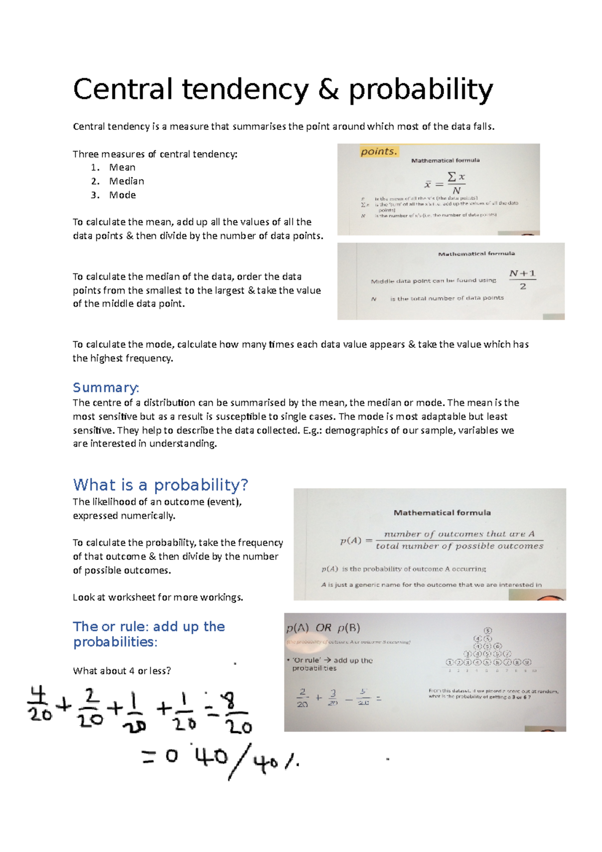 Measures of central tendency 9th Nov - Central tendency & probability ...