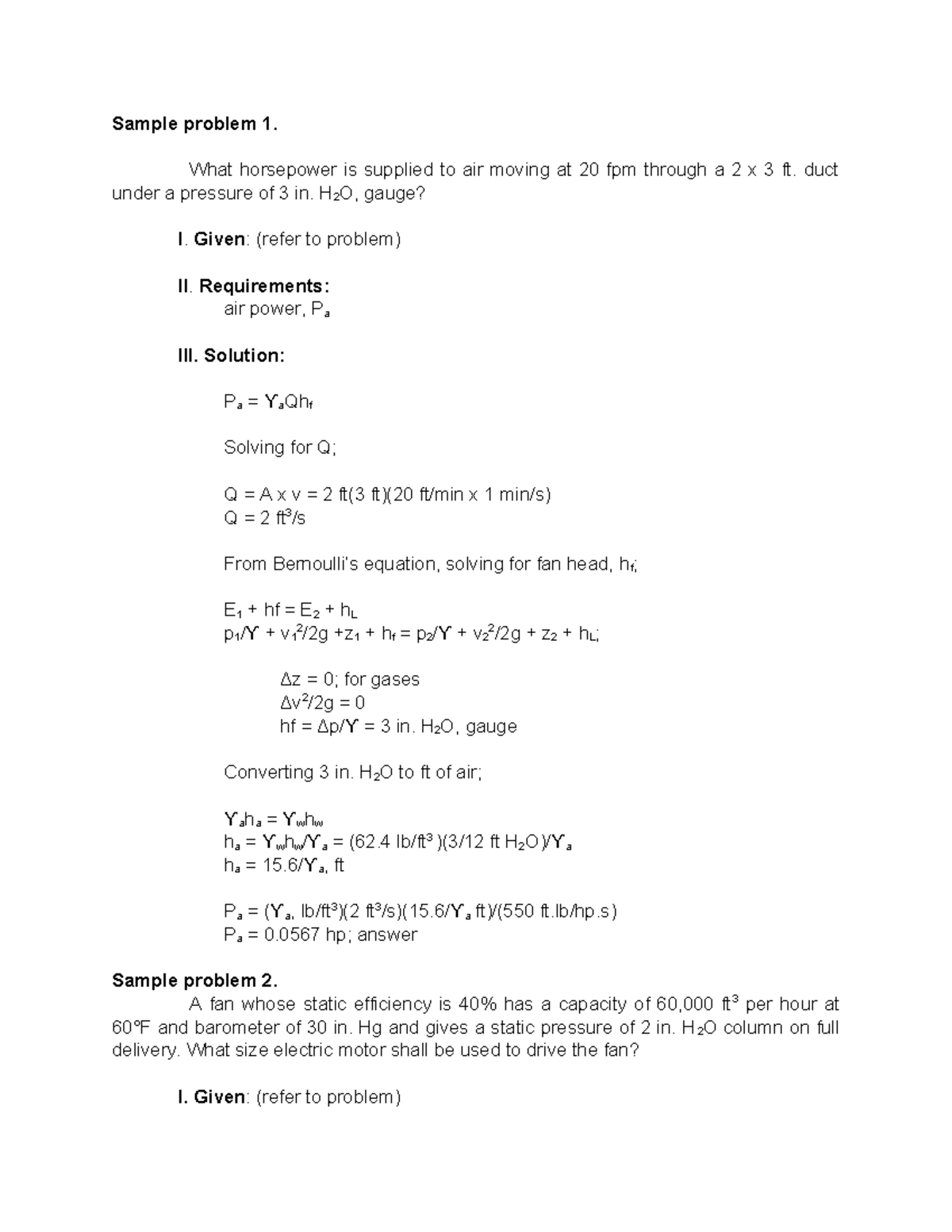 Fansblowerscompressors- Sample- Problems - Sample problem 1. What ...