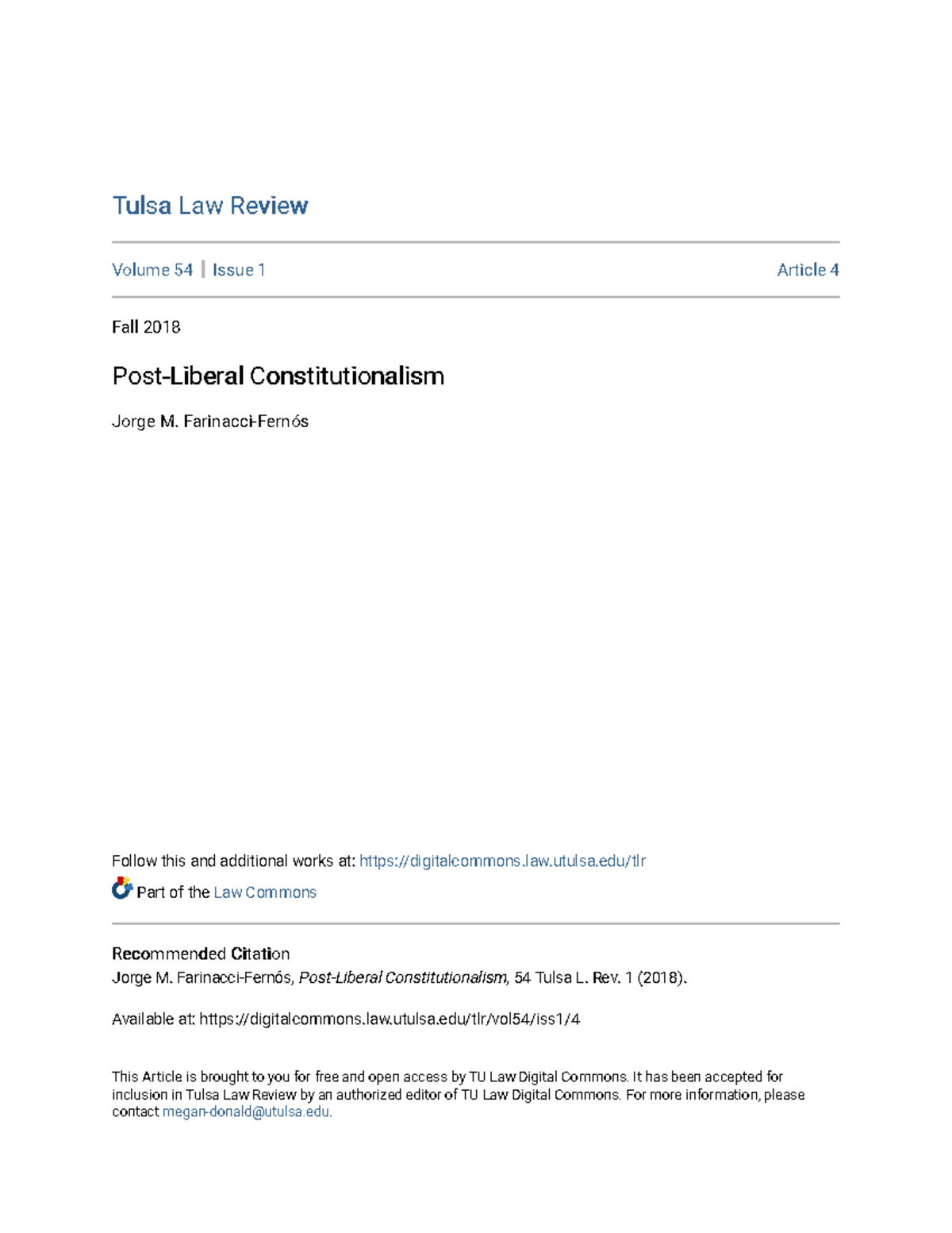 Post-Liberal Constitutionalism - Tulsa Law ReviewTulsa Law Review ...