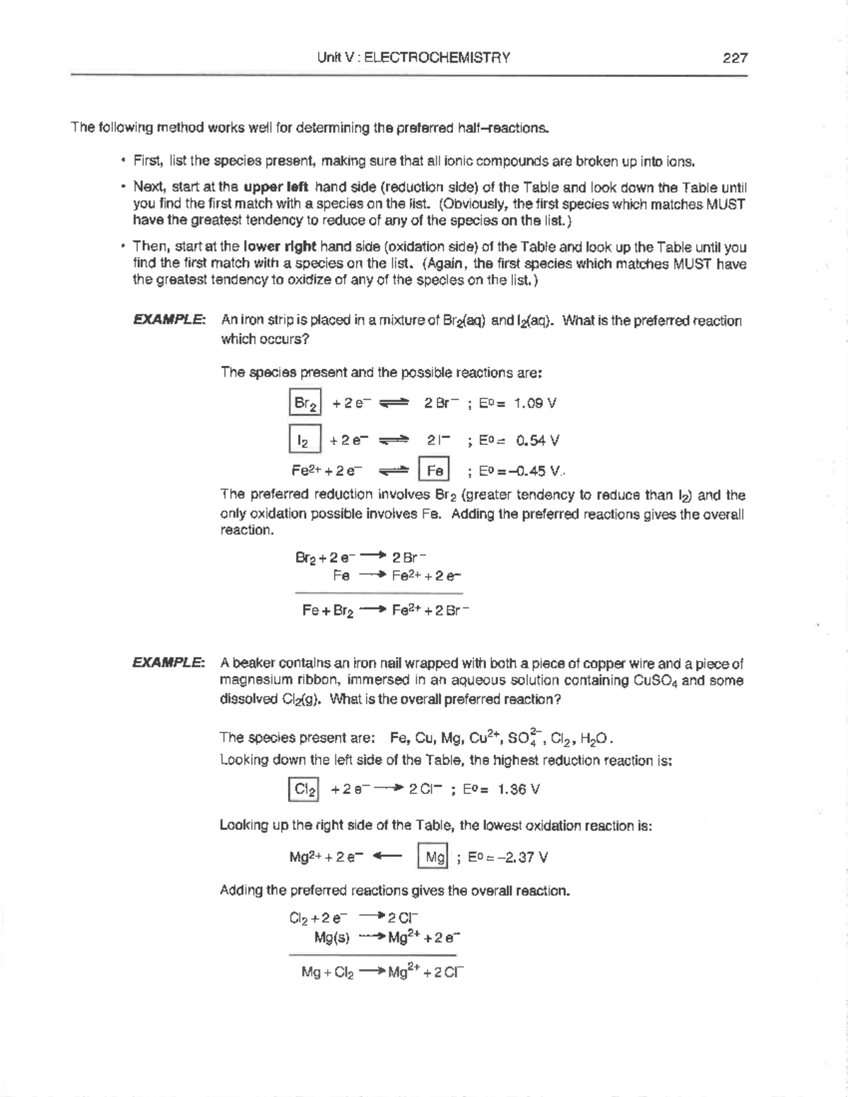 Chemistry 12 Hebden 227-336 - Unit V ELECTROCHEMISTRY 227 The following ...