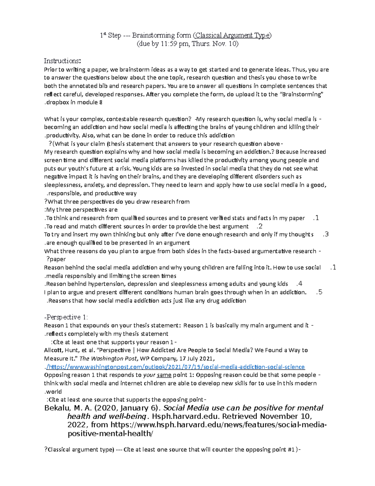 Classical Argument Brainstorming Form MZS2 - 1 st Step - Brainstorming ...