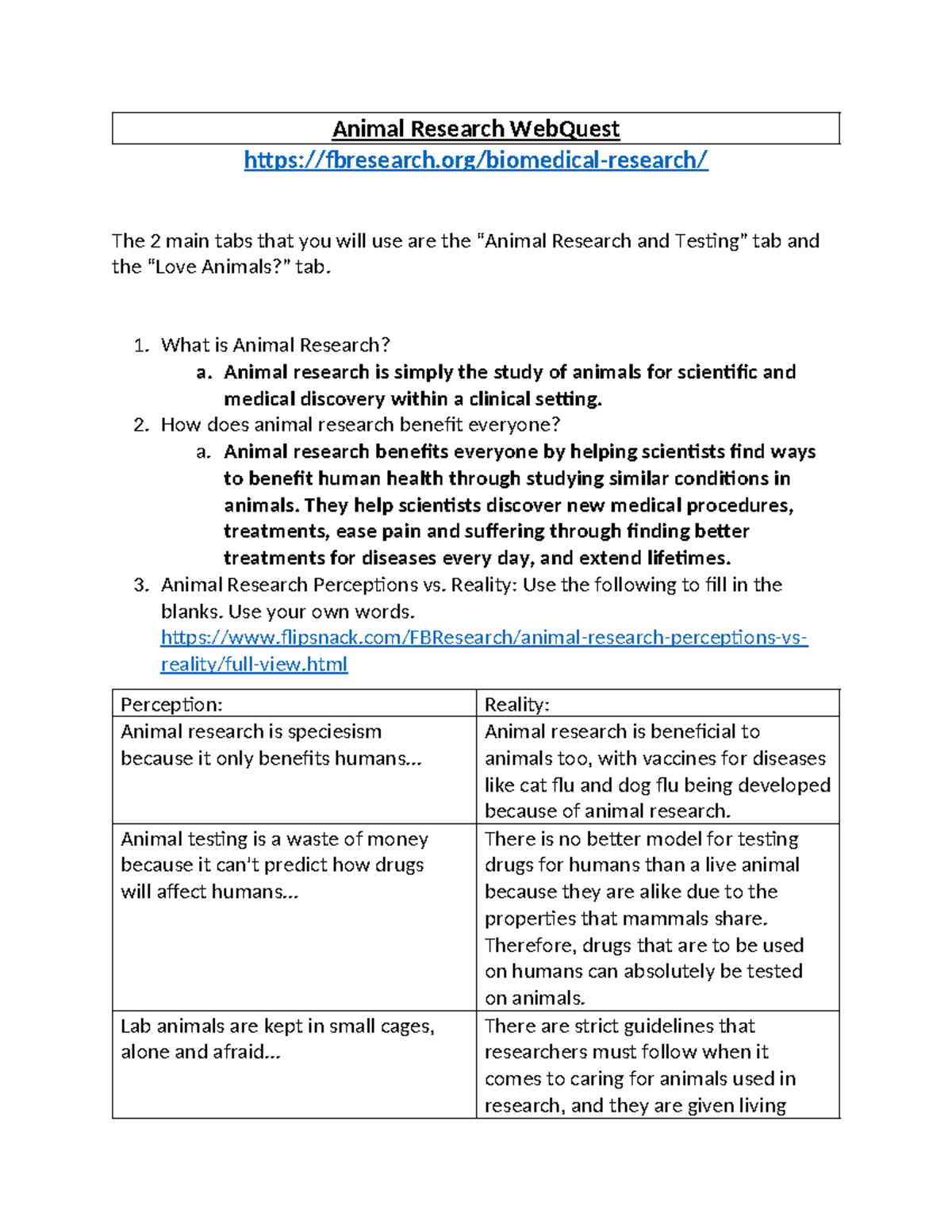 Animal research webquest 1-1-1 - Animal Research WebQuest fbresearch ...