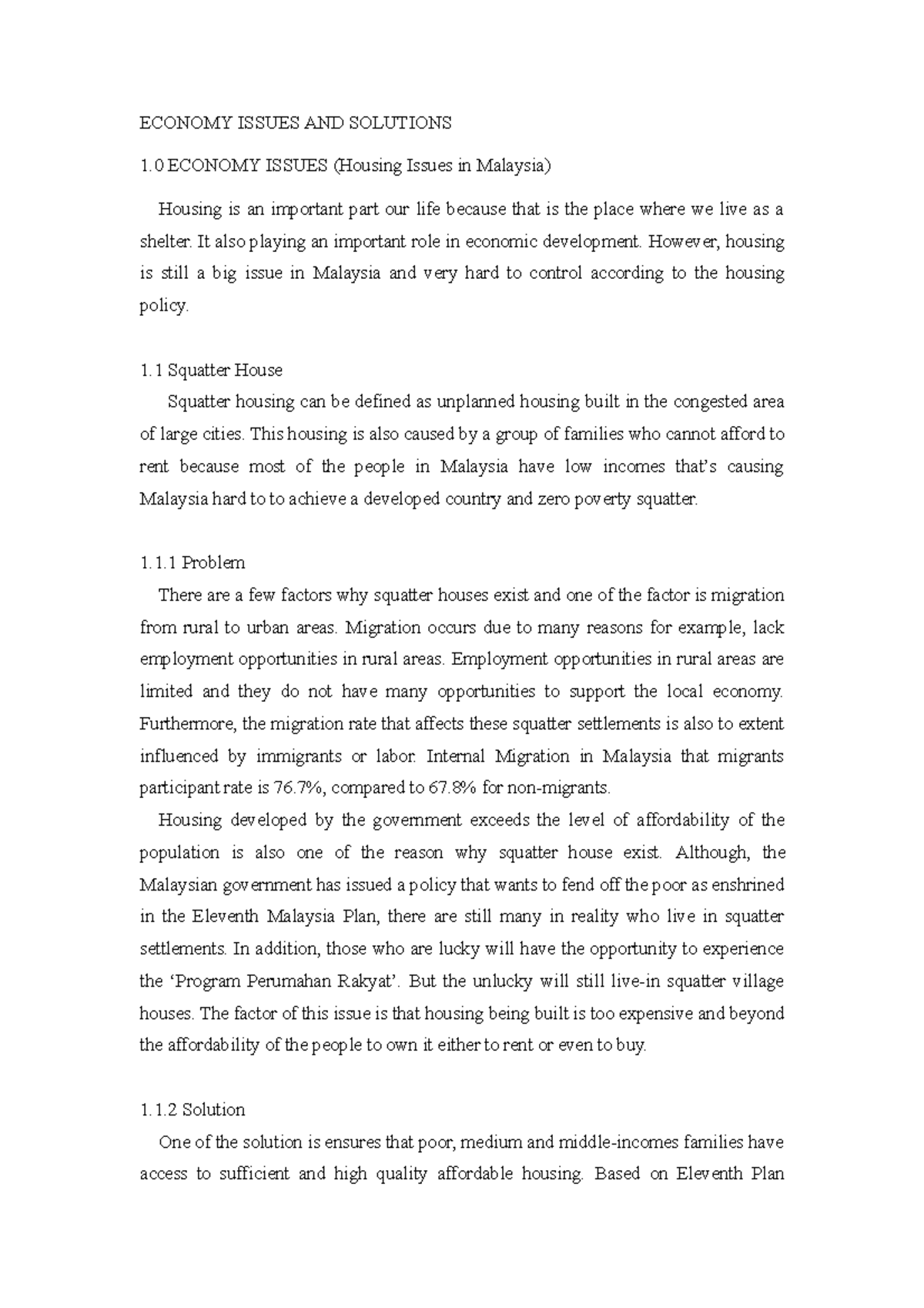 Economy Issues AND Solutions - ECONOMY ISSUES AND SOLUTIONS 1 ECONOMY ...