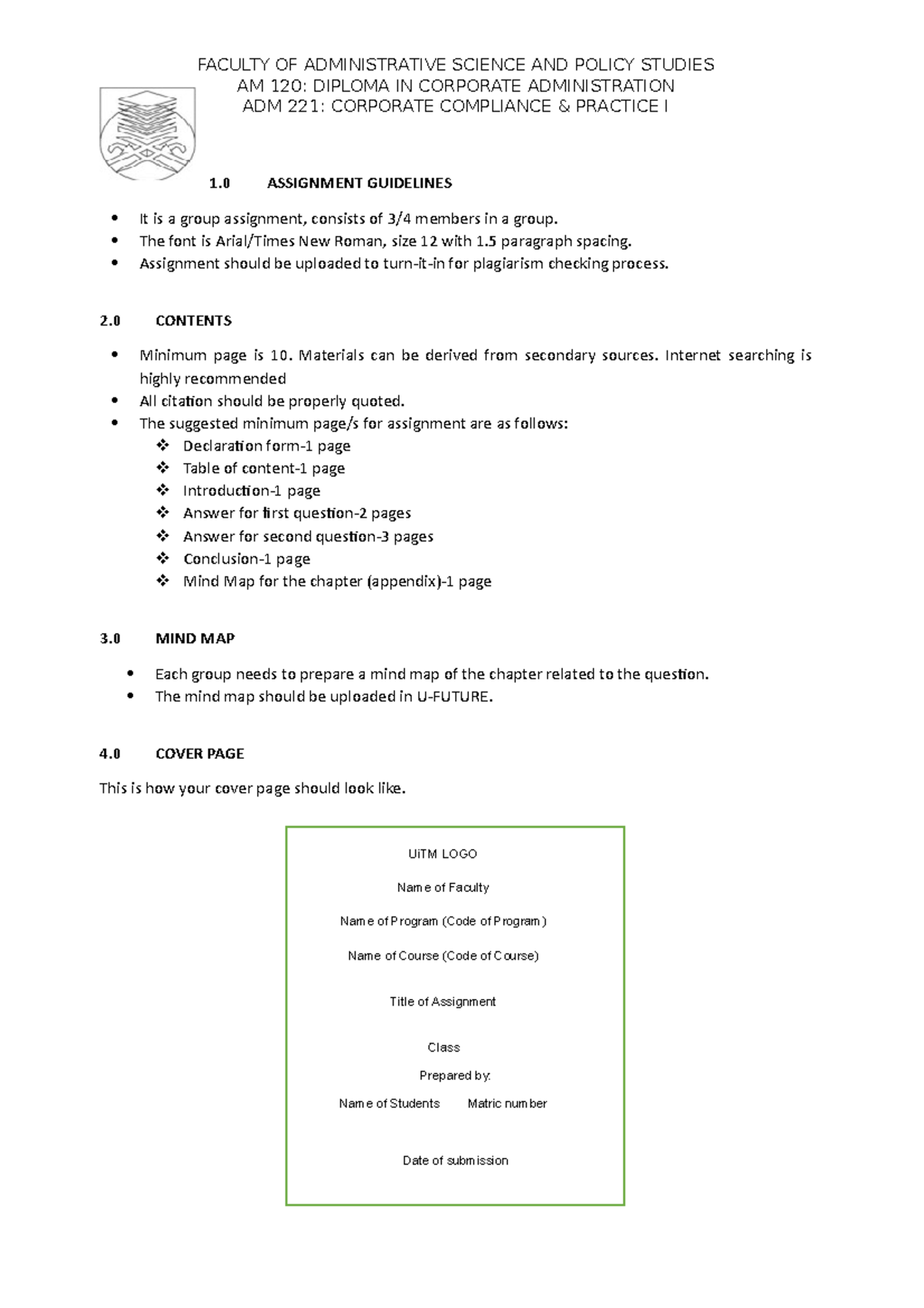 Assignment questions & guidelines ADM 221 2022 - AM 120: DIPLOMA IN ...