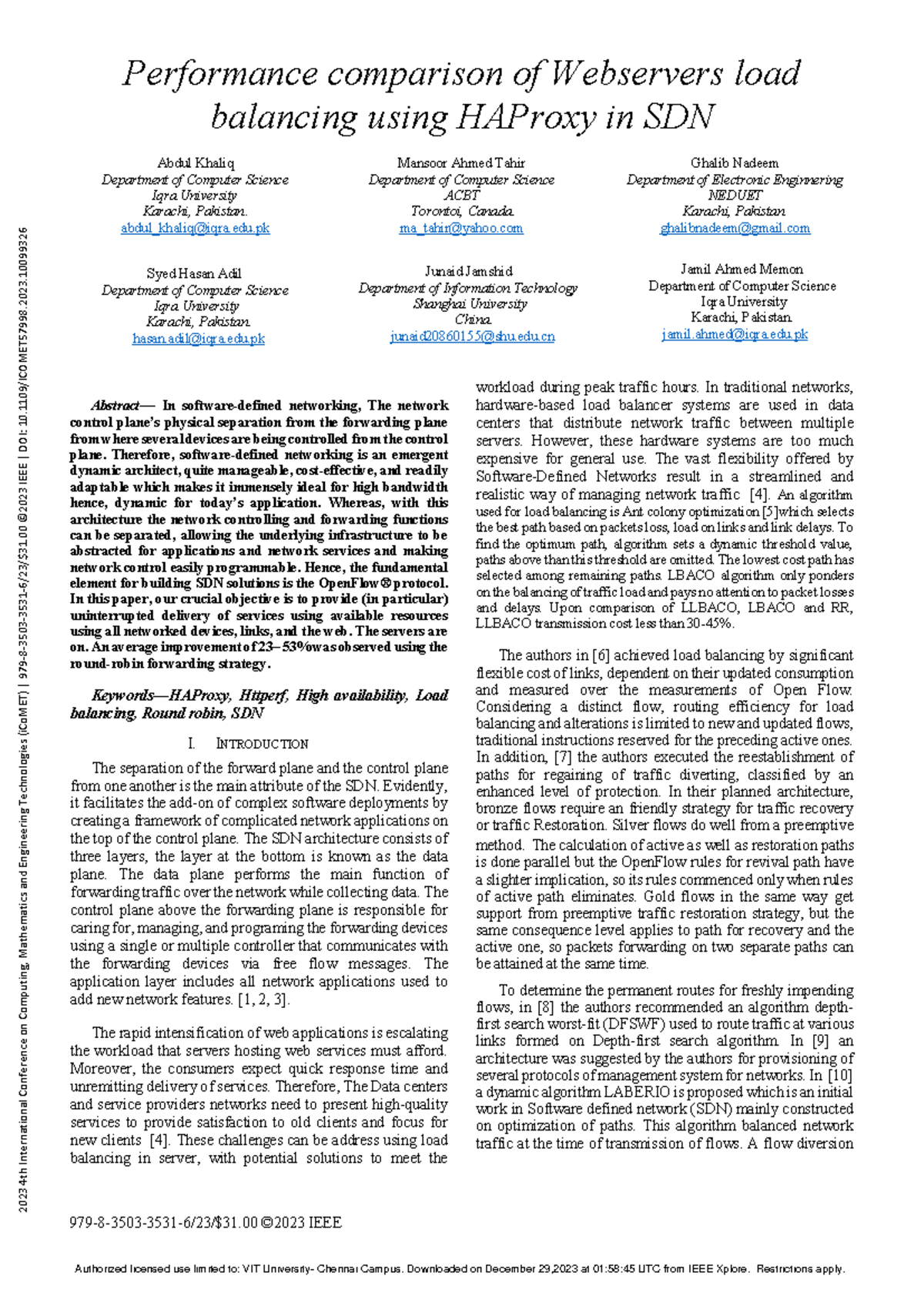 Performance comparison of Webservers load balancing using HAProxy in SDN - 979-8-3503-3531-6/23 ...