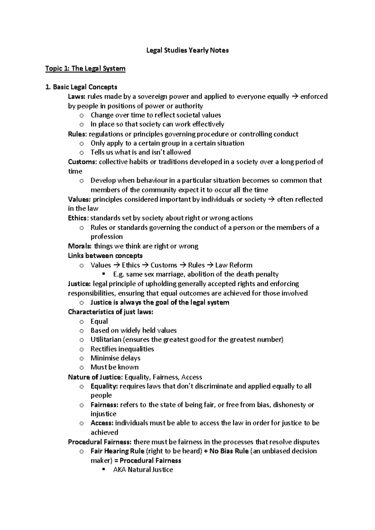Prelim Legal Studies Notes - Legal Studies Yearly Notes Topic 1: The ...