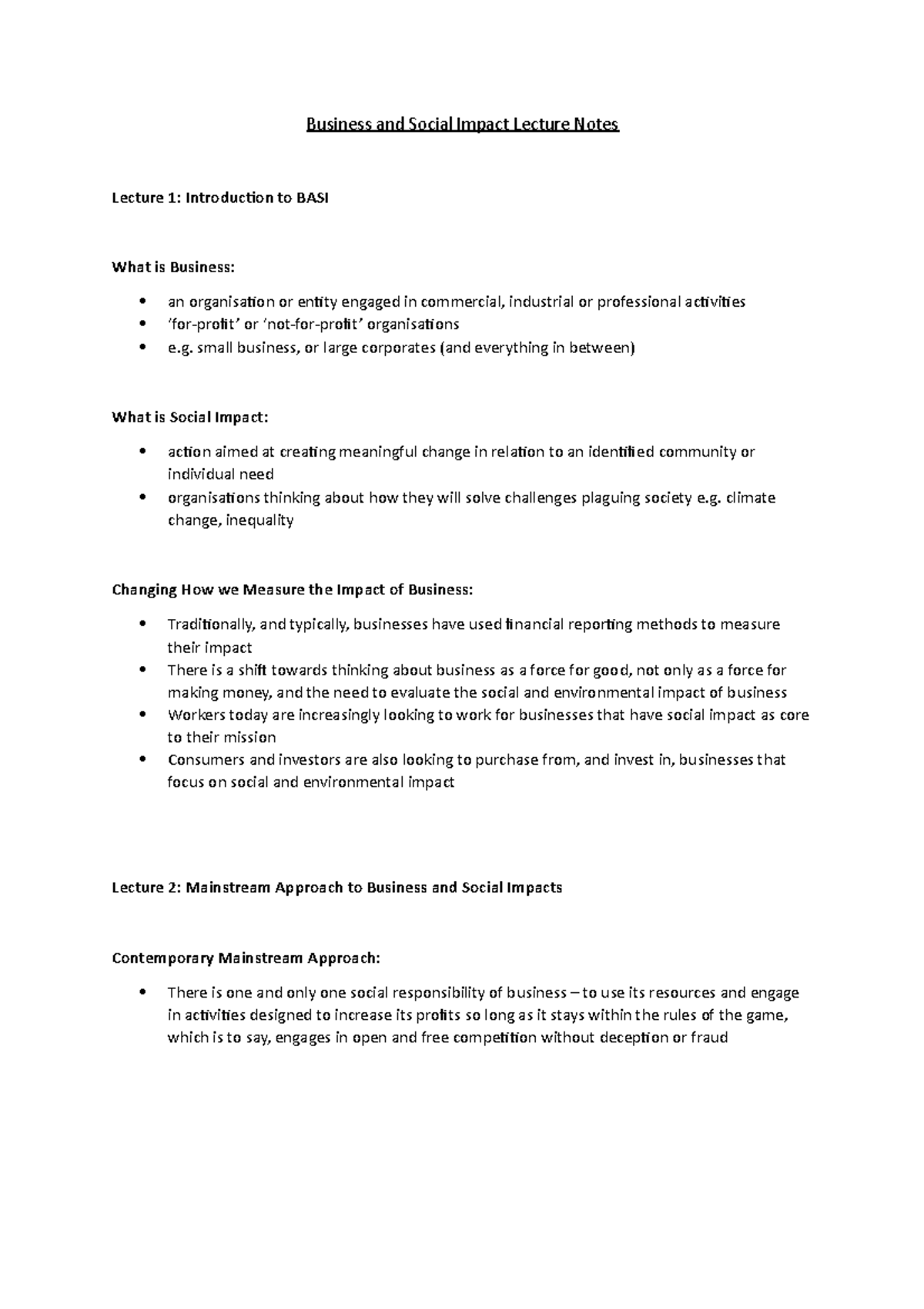 Final Business and Social Impact Lecture Notes - Business and Social ...