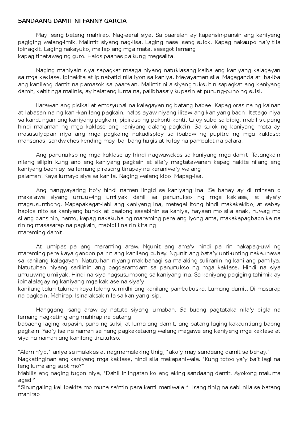 Reading TEXT ( Sandaang Damit) - SANDAANG DAMIT NI FANNY GARCIA May ...