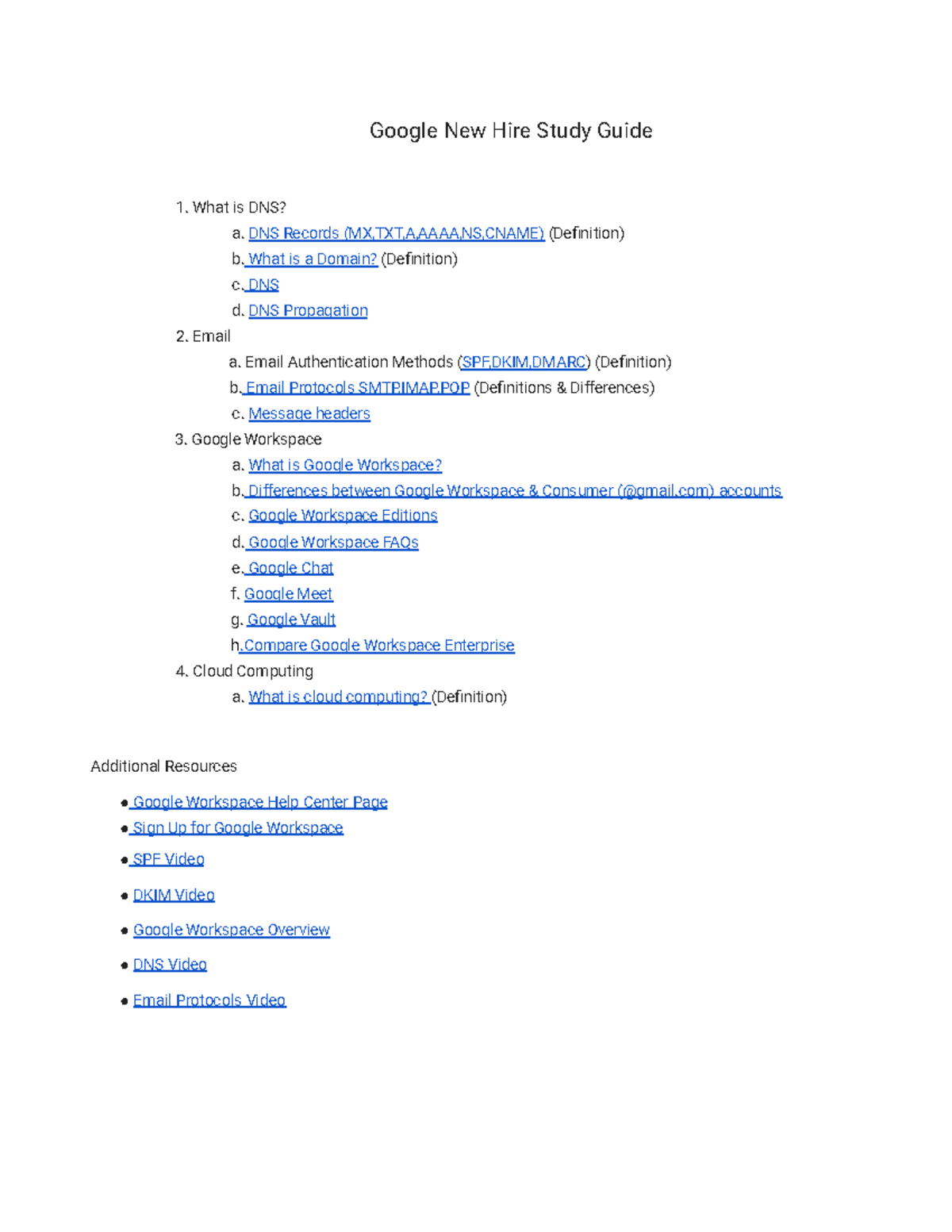 Copy of Google New Hire Study Guide - Q1 2022 - Google New Hire Study ...