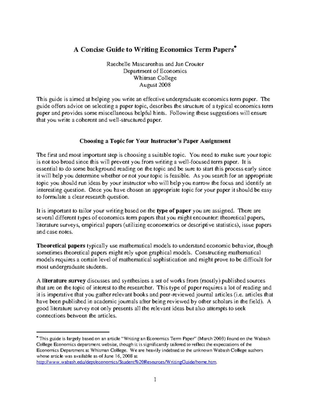 Mascarenhas and Crouter, Guide to Writing Economics Term Papers - A ...