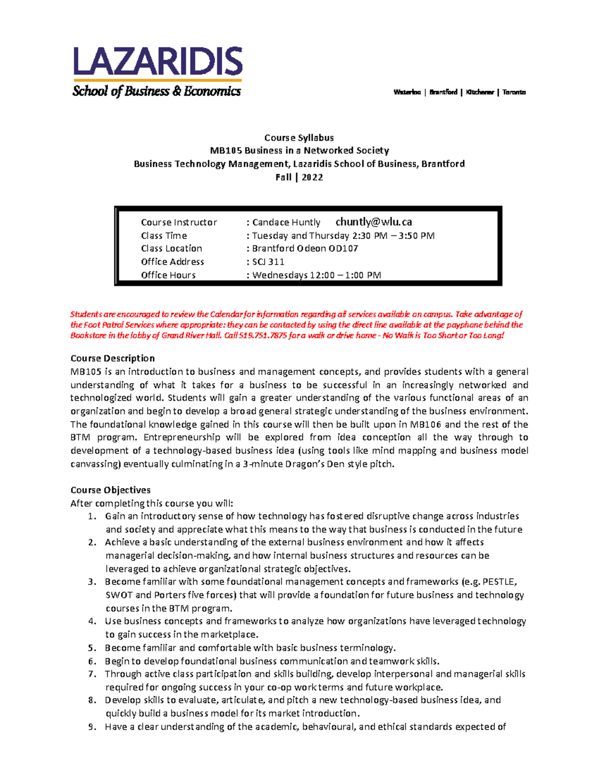 MB105 Fall 2022 Revised 1-5 - Course Syllabus MB105 Business in a ...