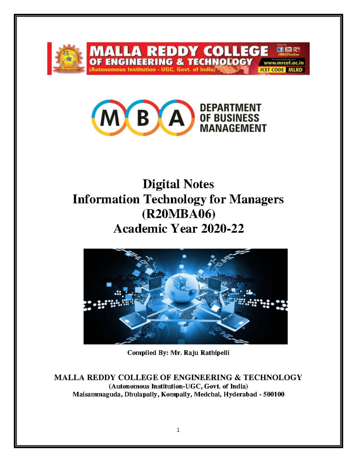 Information Technology for Managers-mlr - Digital Notes Information ...