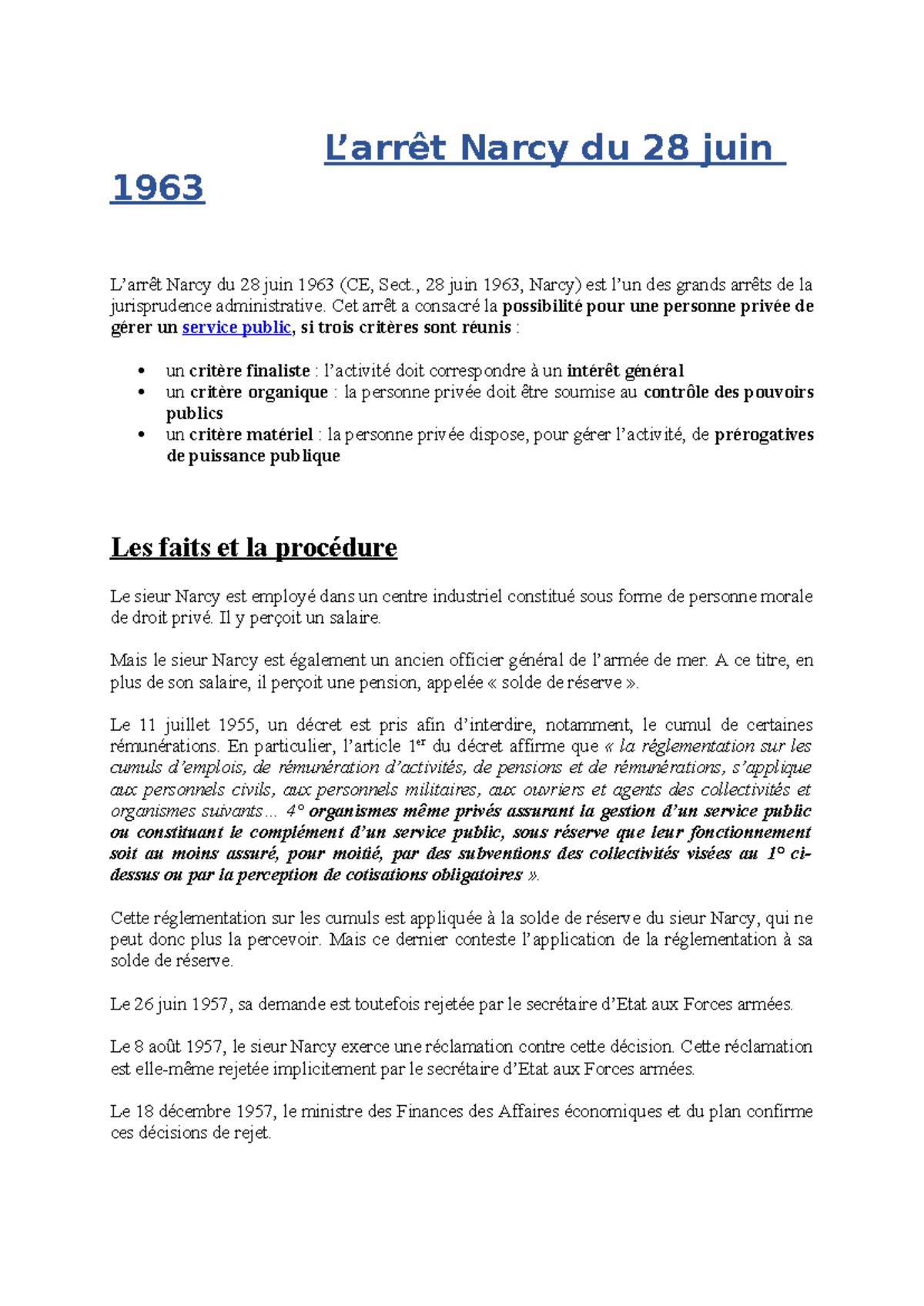 L'arret Narcy - merci - L’arrêt Narcy du 28 juin 1963 L’arrêt Narcy du ...